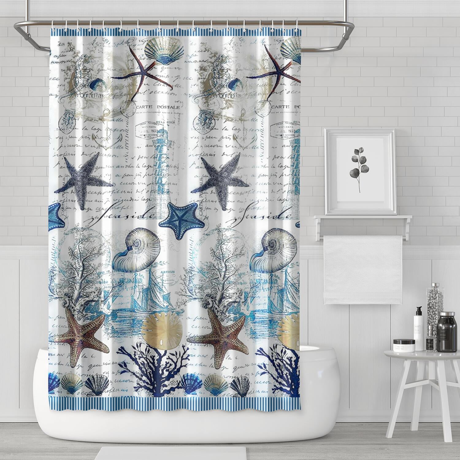 Mermaid Ocean Coral Nautical 72x72in Shower Curtain for Bathroom with ...