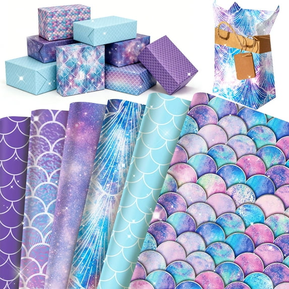 Mermaid Ocean Dream Themed Gift Wrapping Paper Set - Rainbow Scale and ...