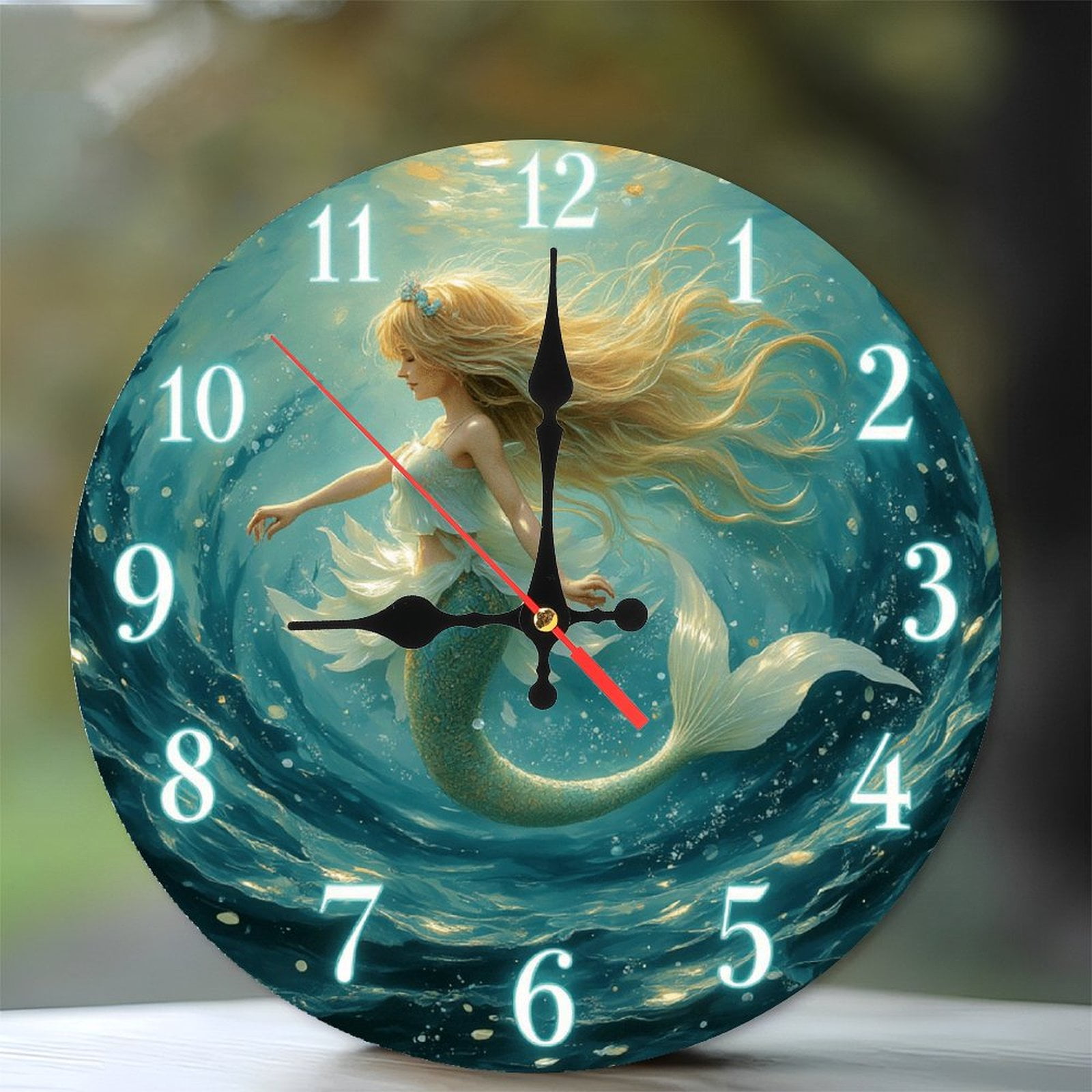 Mermaid Ocean Wall Clock Decorative Art Home Decor 10-Inch Silent ...