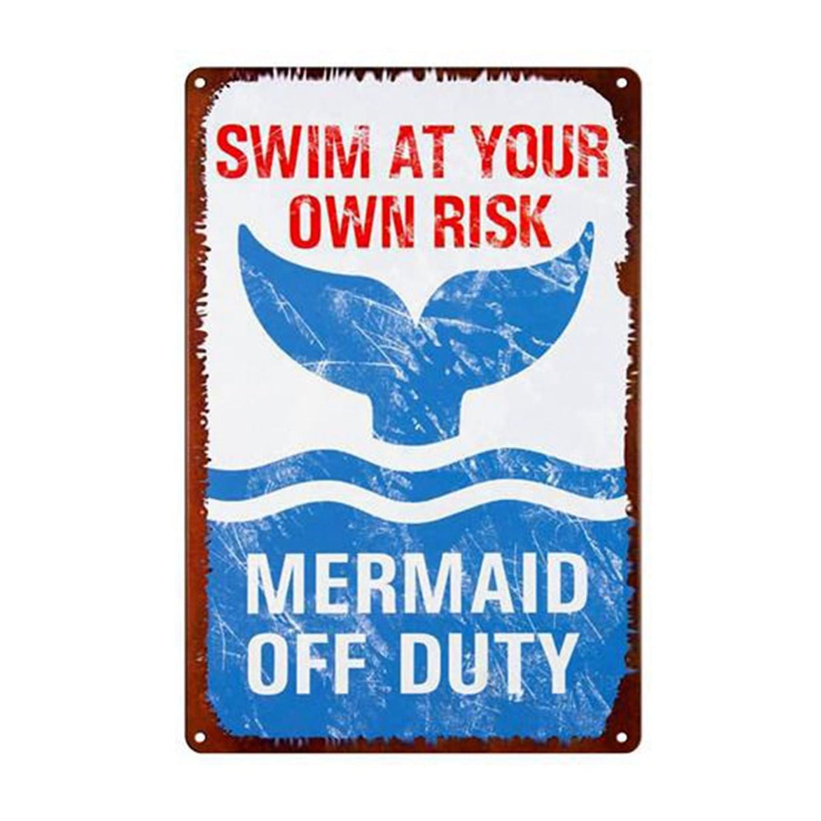 Mermaid "Off Duty" Pool Rules Sign - 12x8 Inch Rustic Tin Metal Sign ...