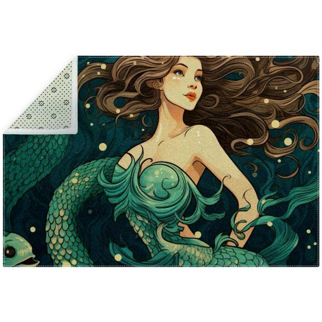 Mermaid Office Mat with Right-Angle Design - Polyester Floor Mat for ...