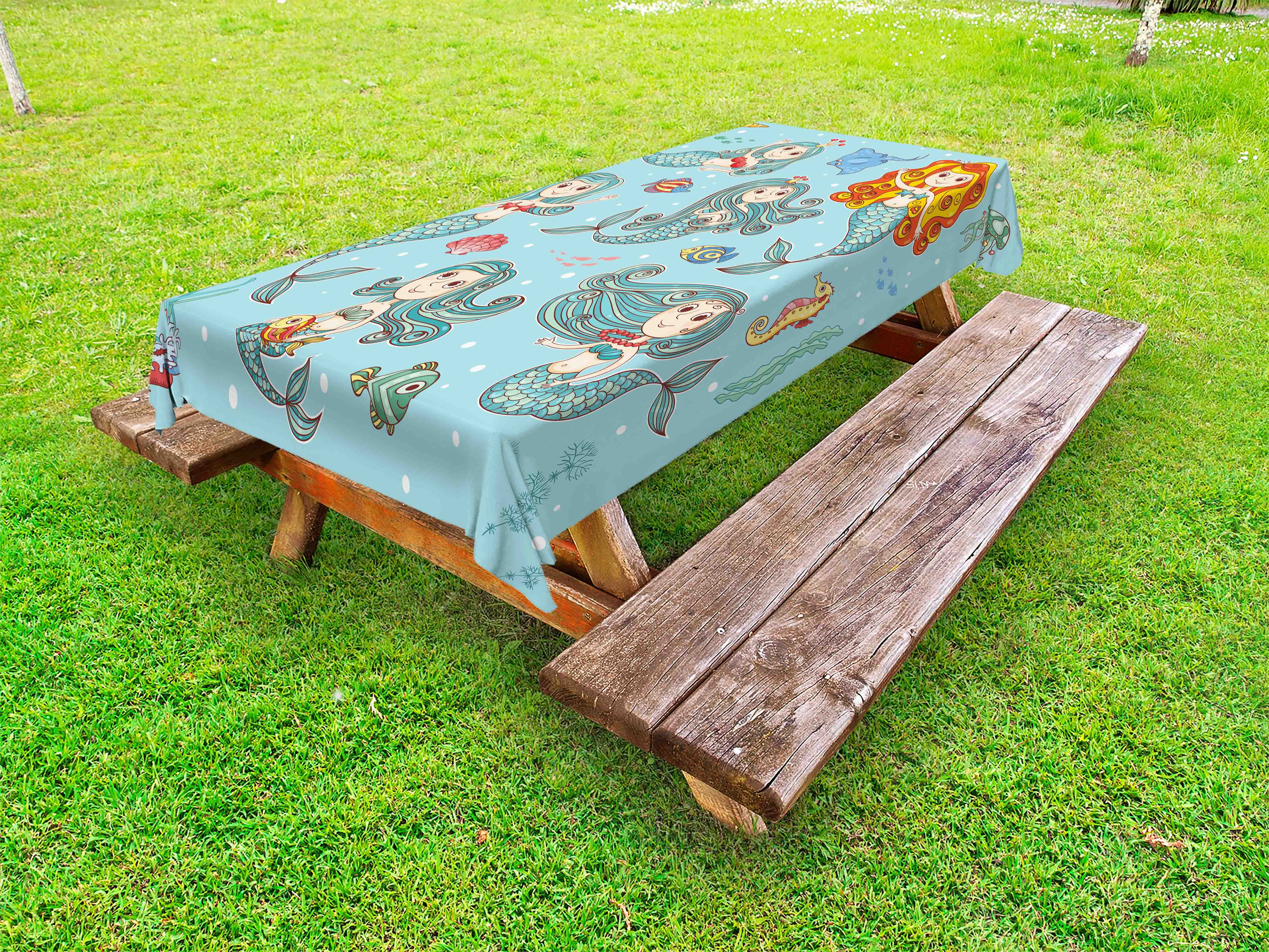 Mermaid Outdoor Tablecloth, Cute Collection of Mermaids with Different ...