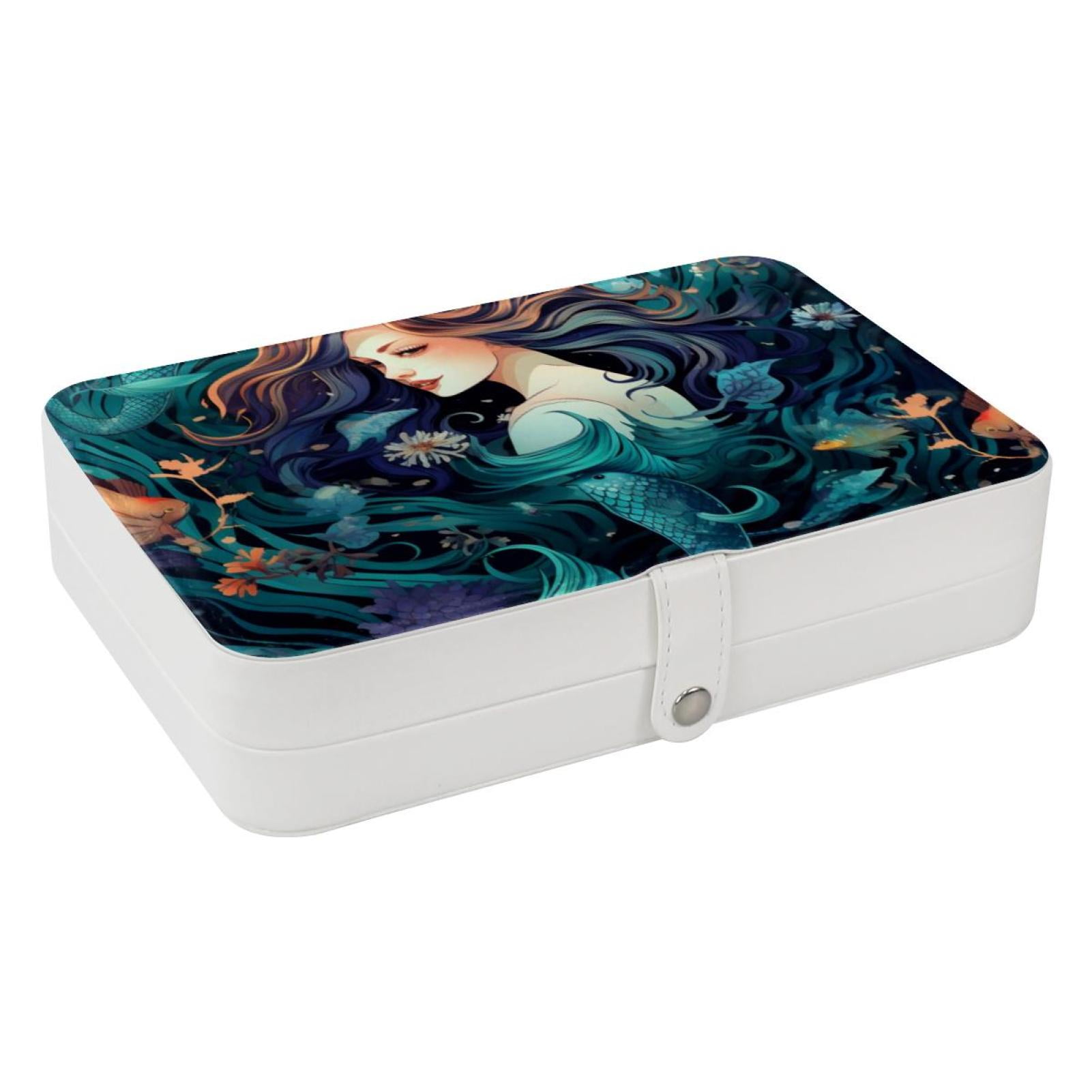 Mermaid PU Leather Jewelry Box Display Case with Removable Compartment ...