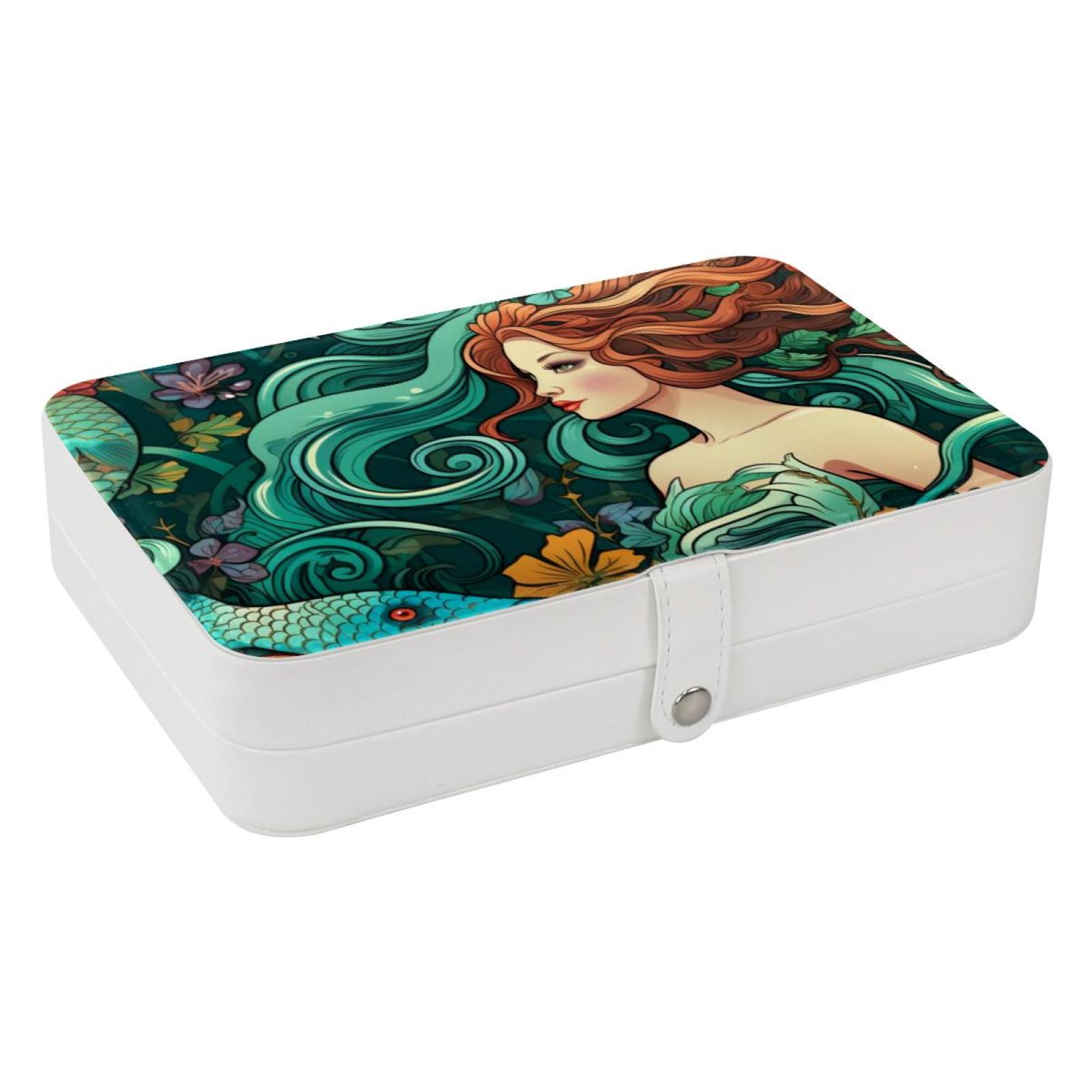 Mermaid PU Leather Jewelry Box Organizer with Removable Compartment ...