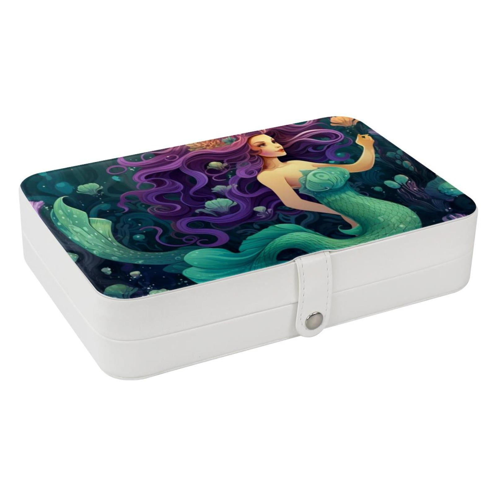 Mermaid PU Leather Jewelry Organizer Box Necklace Holder with Removable ...