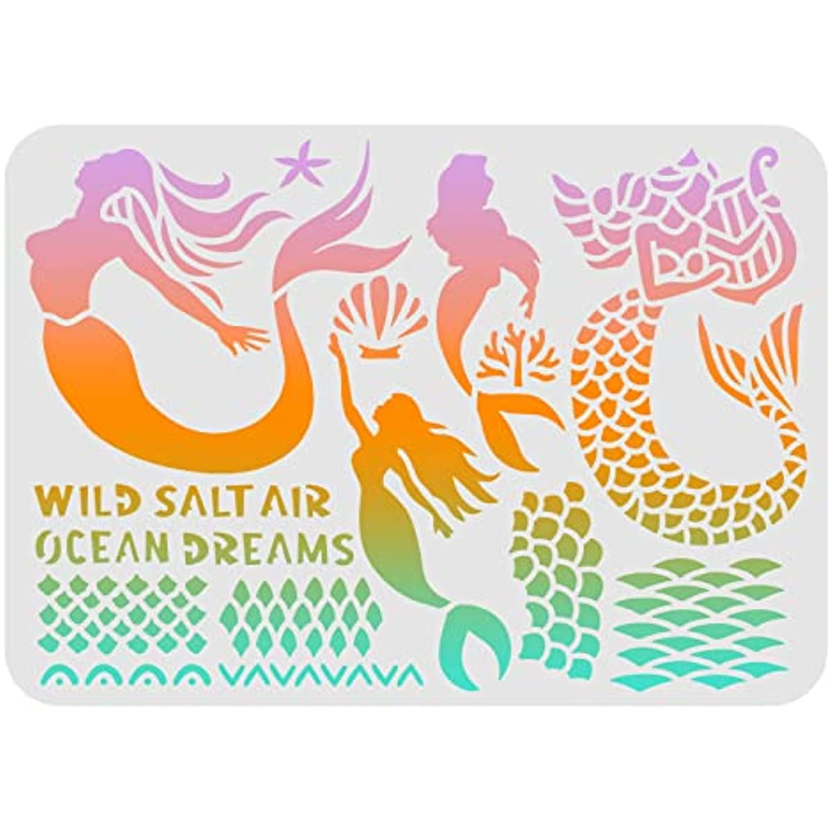 Mermaid Painting Stencils 11.7x8.3 inch Mermaid Ocean Dream Template ...