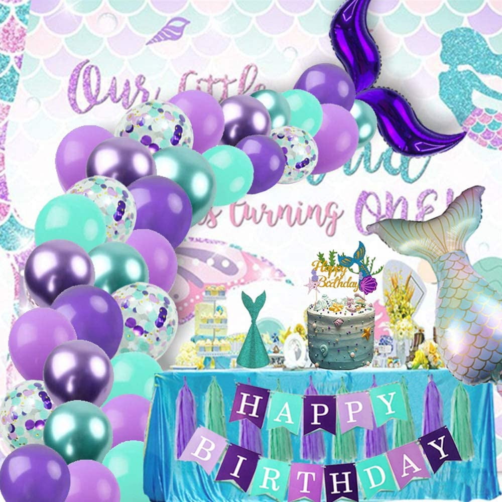 Girls' Mermaid Party Decorations - Banner, Foil Balloons, Garland Arch ...
