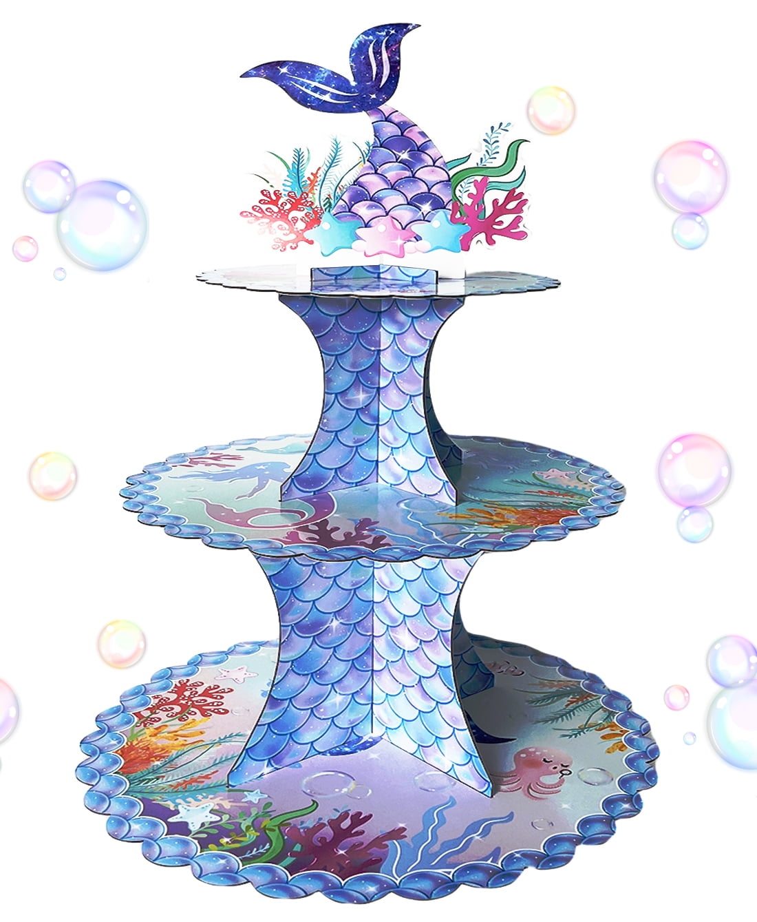Mermaid Party Supplies Cake Stand 3 Tier Cardboard Cupcake Holder for ...