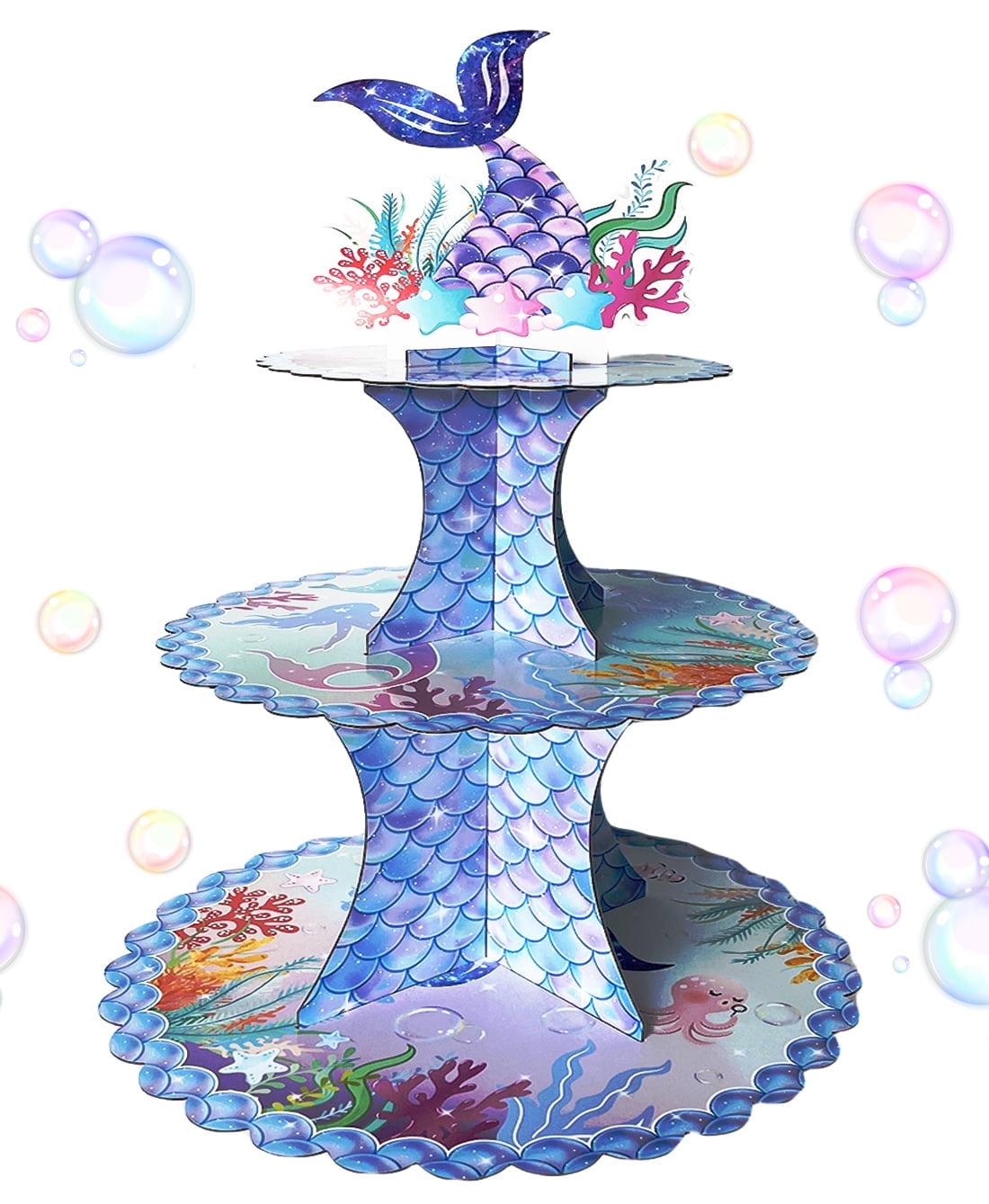 Mermaid Party Supplies Cake Stand 3 Tier Cardboard Cupcake Holder for ...