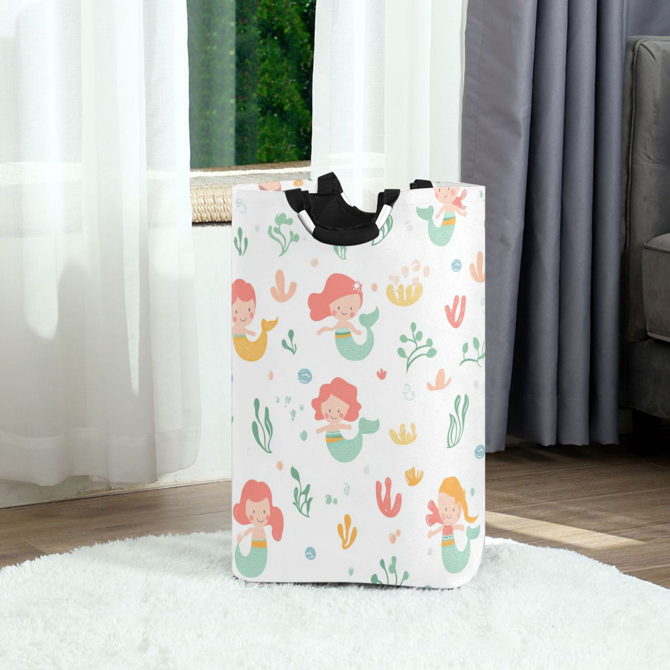 Mermaid Pattern Design Foldable Laundry Hamper 12.6x11x22.7in with ...