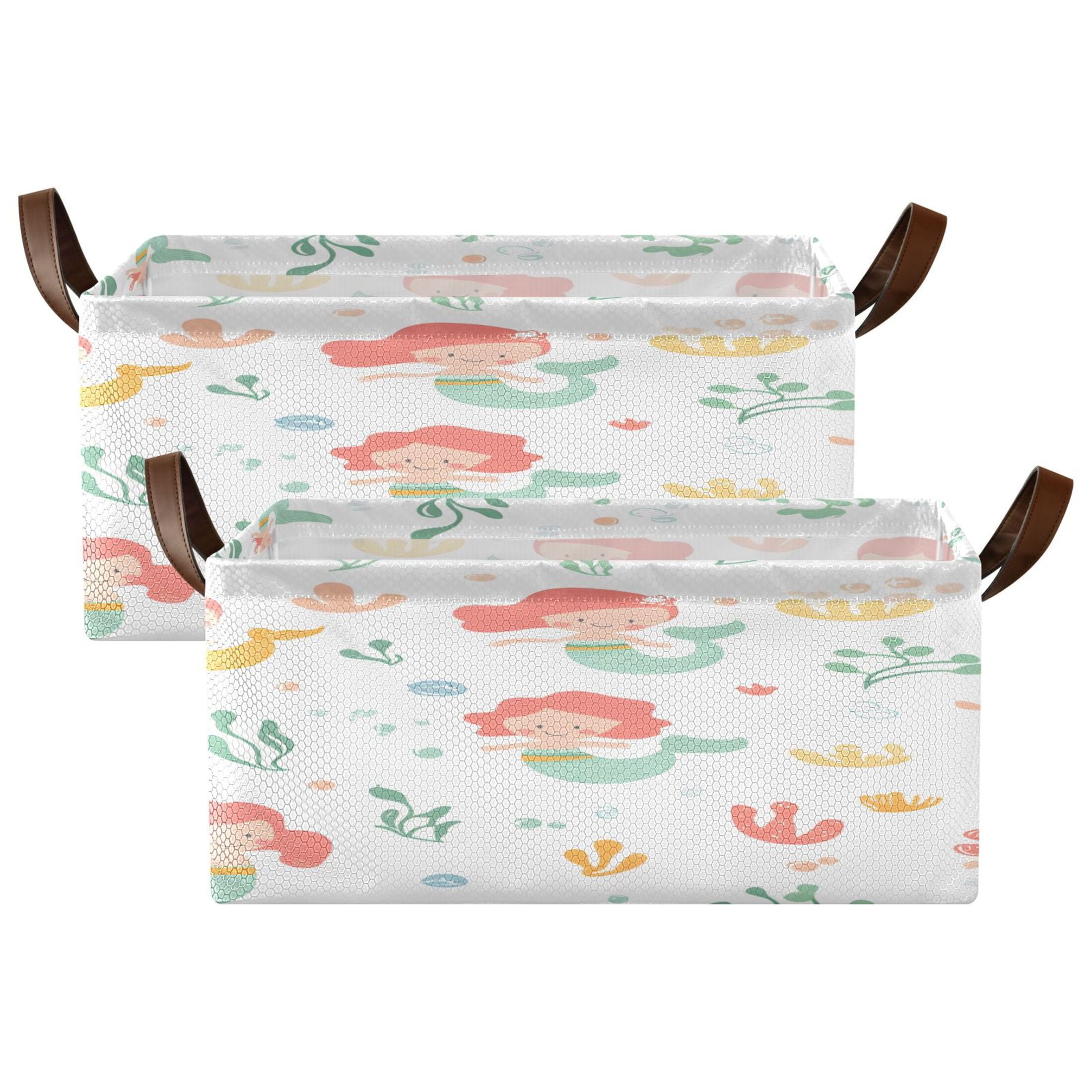 Mermaid Pattern Design Shelf Baskets Set of 2 Foldable Metal Frame Open ...