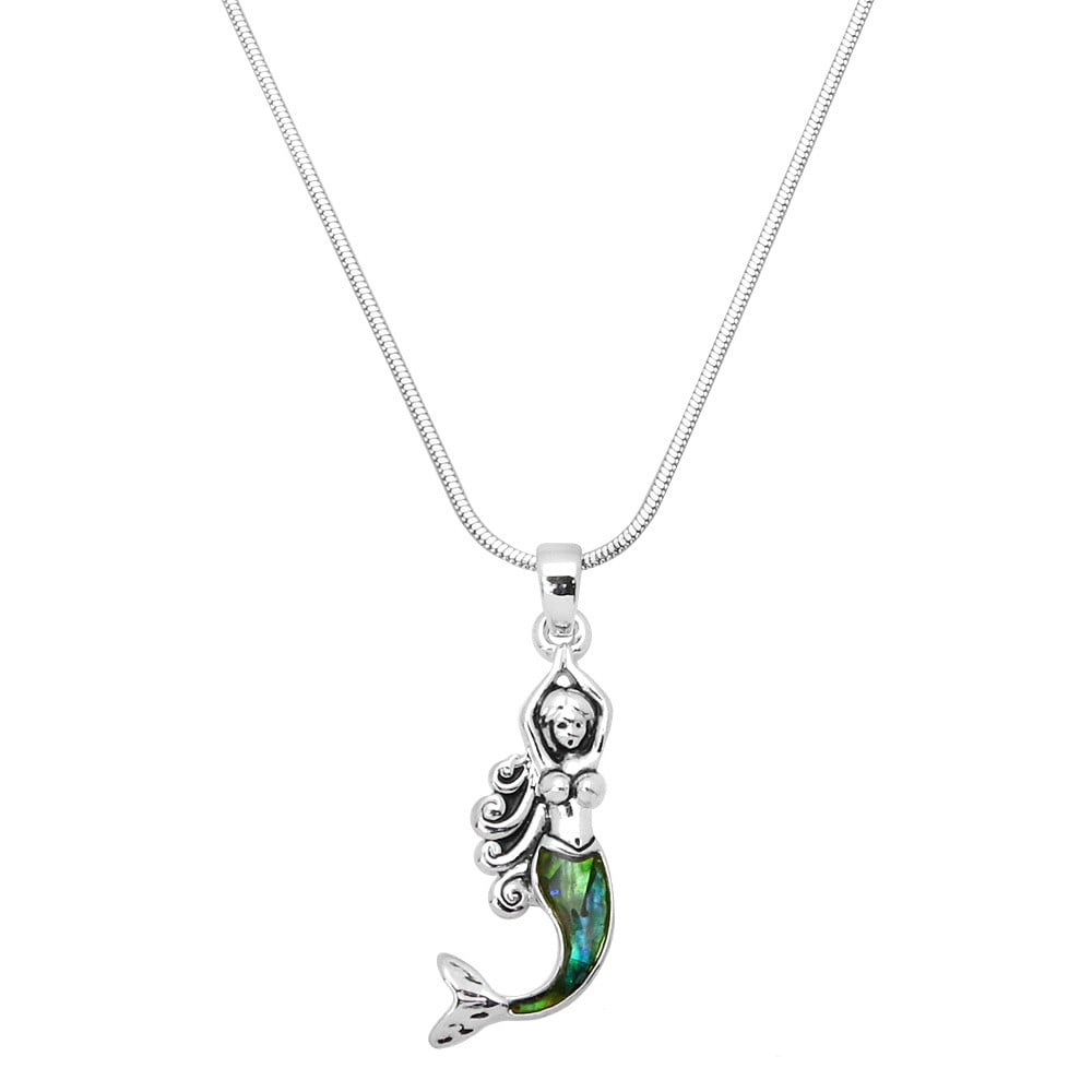 Mermaid Pendant Necklace Earring Abalone Shell Rhodium Plated 17 Inch ...