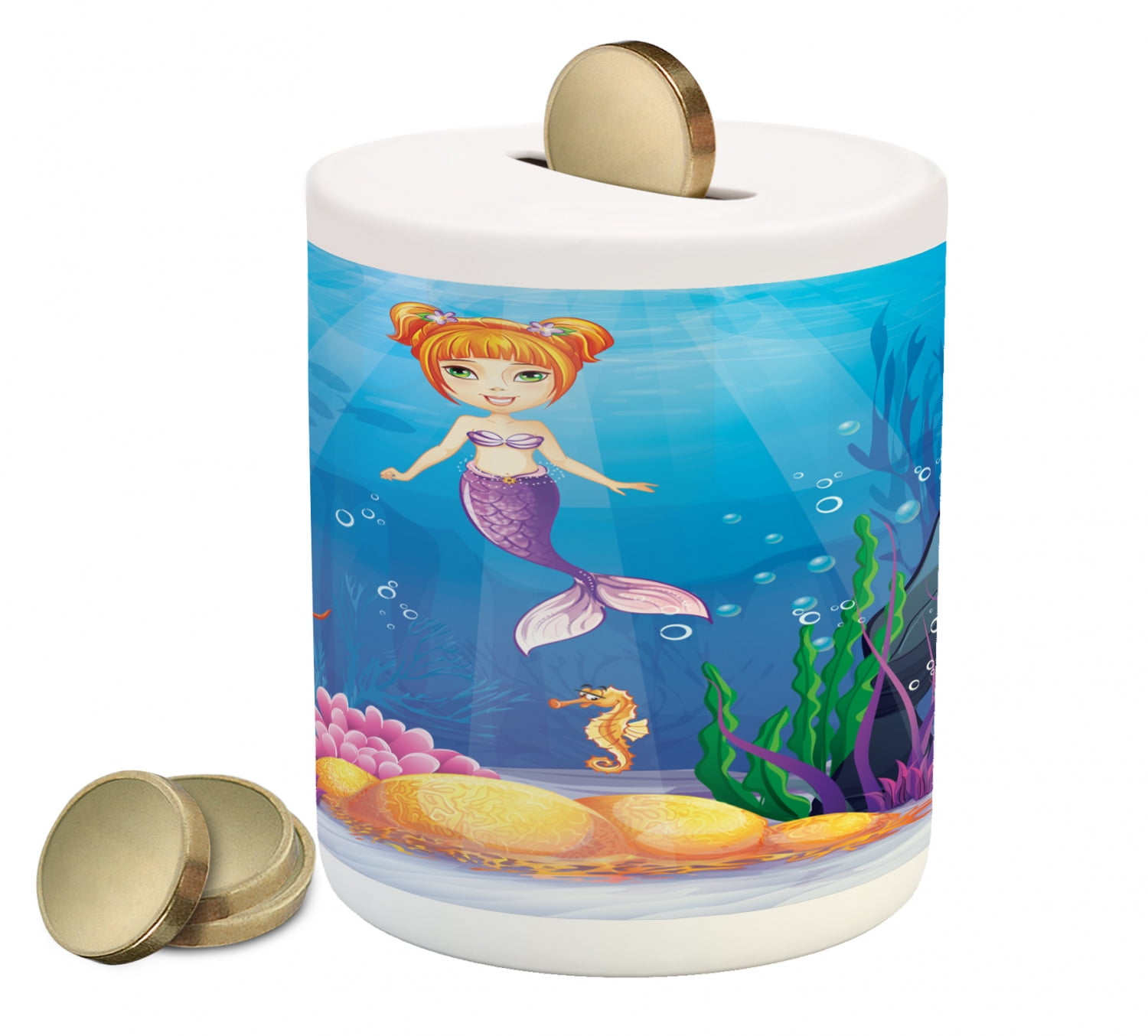 Mermaid Piggy Bank, Underwater World Little Girl and Different Type of ...