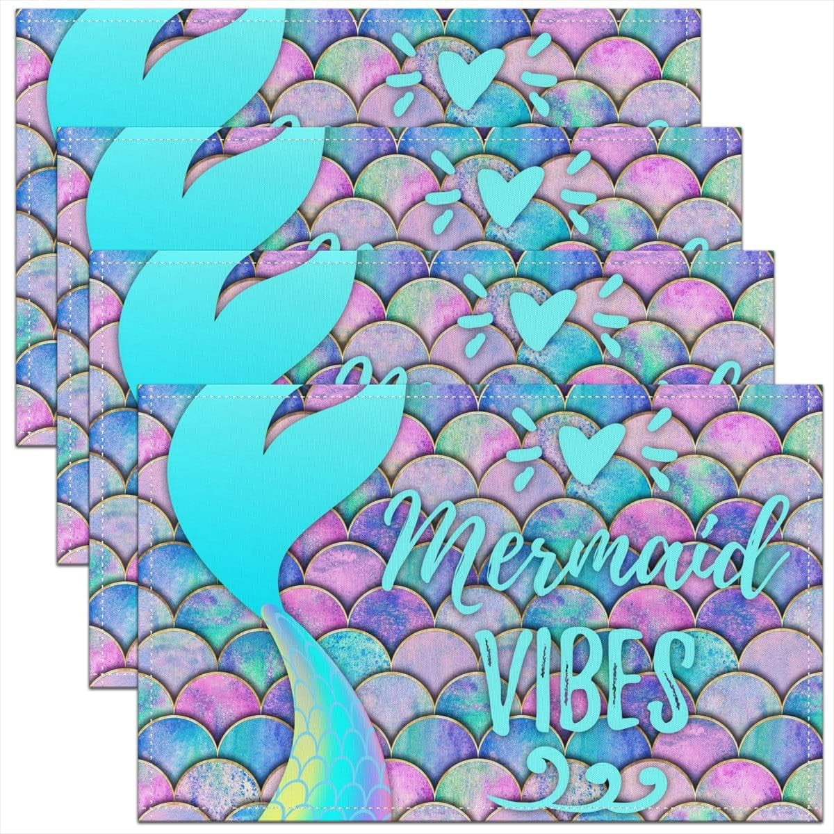 Mermaid Place Mats, Fish Scales Wipeable Placemats for Indoor Outdoor ...