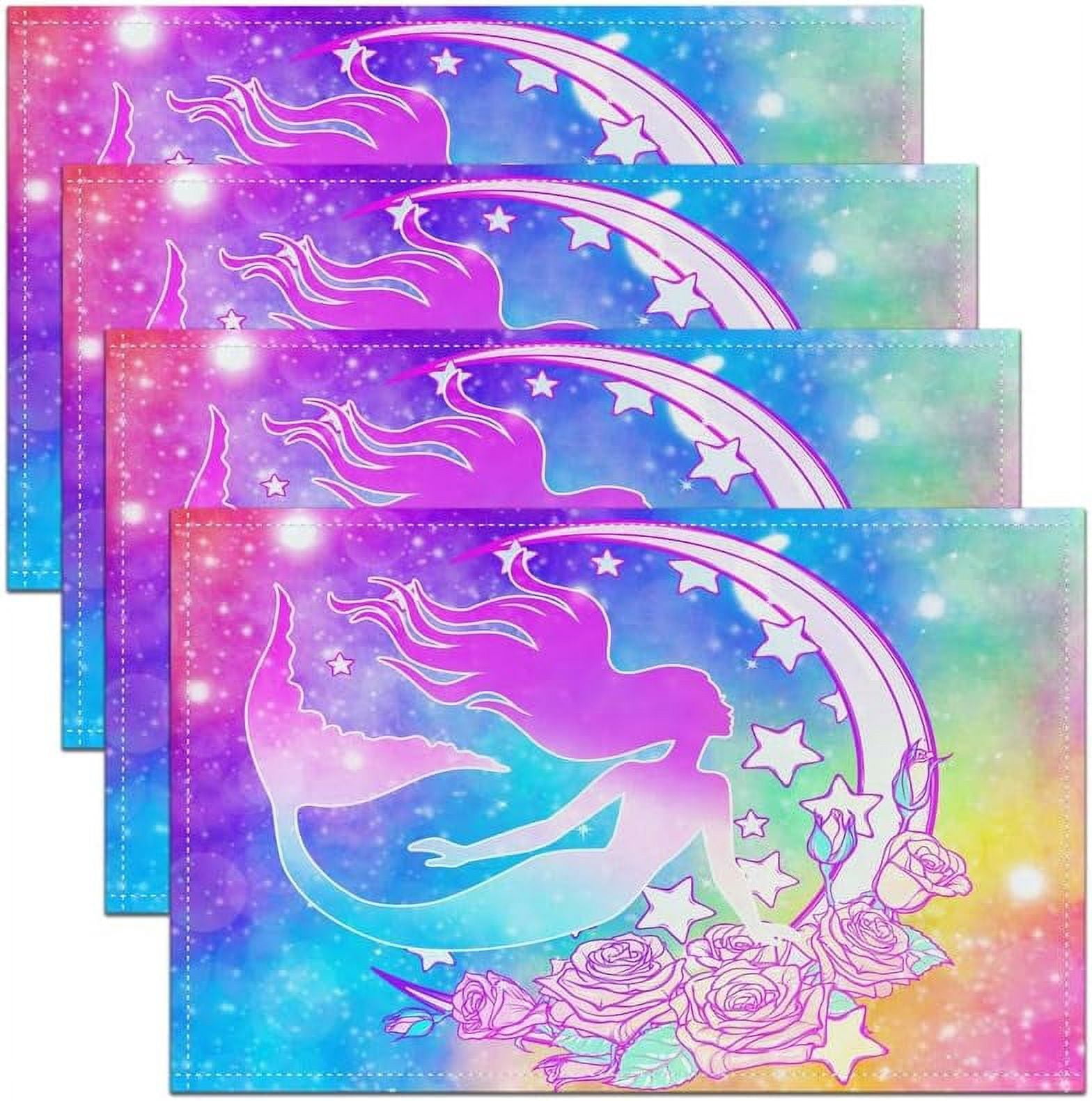 Mermaid Placemats Set of 4, Ocean Life Sea Animal Place Mats 12x18 Inch ...