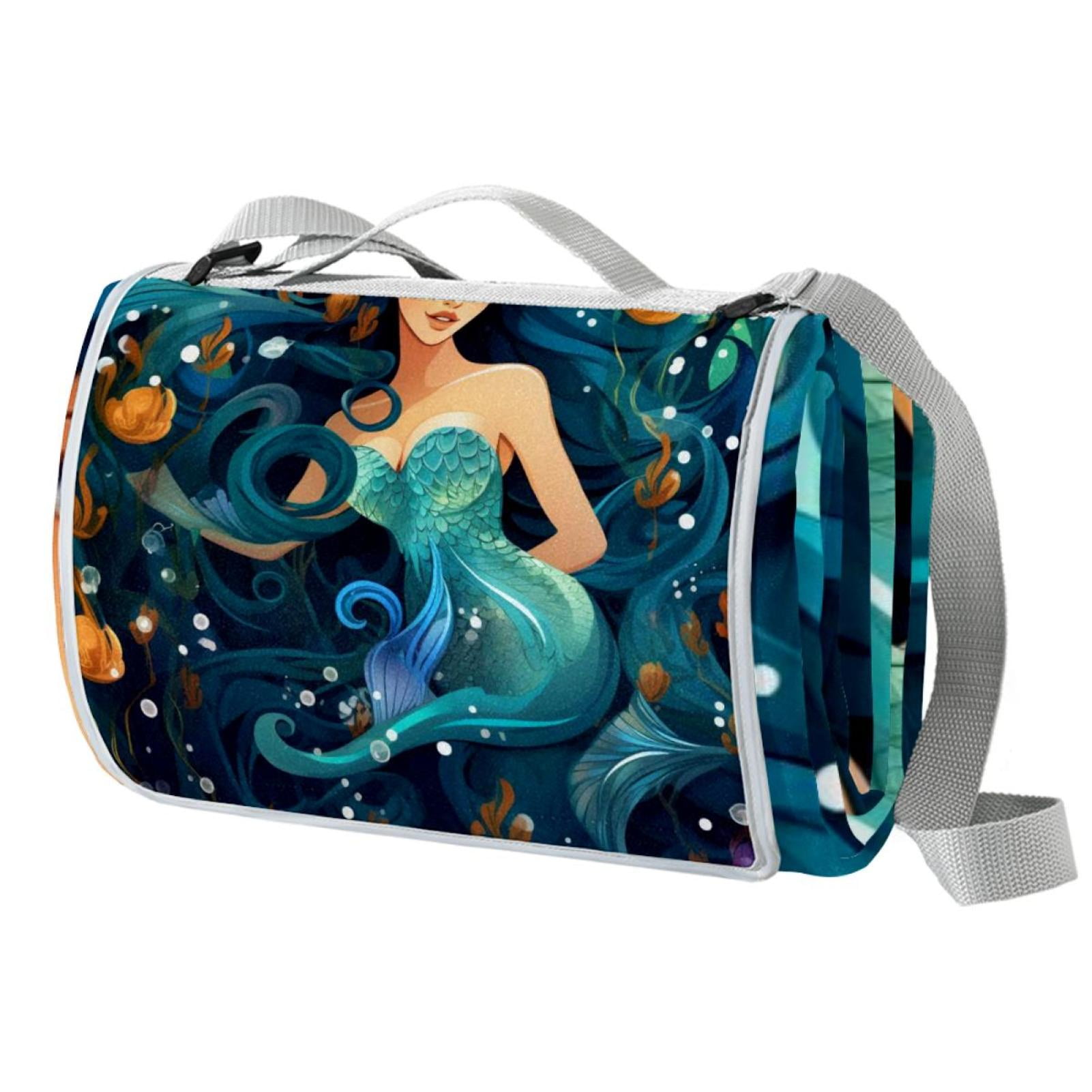 Mermaid Portable Canvas Picnic Blanket Waterproof Backing for Outdoor ...
