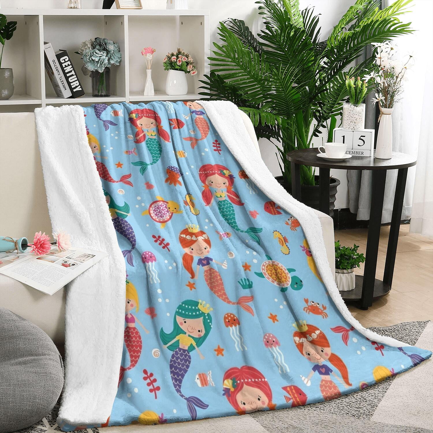 Mermaid Princess Sea Pattern Blanket,Comfortable Soft Lamb Wool Throw ...