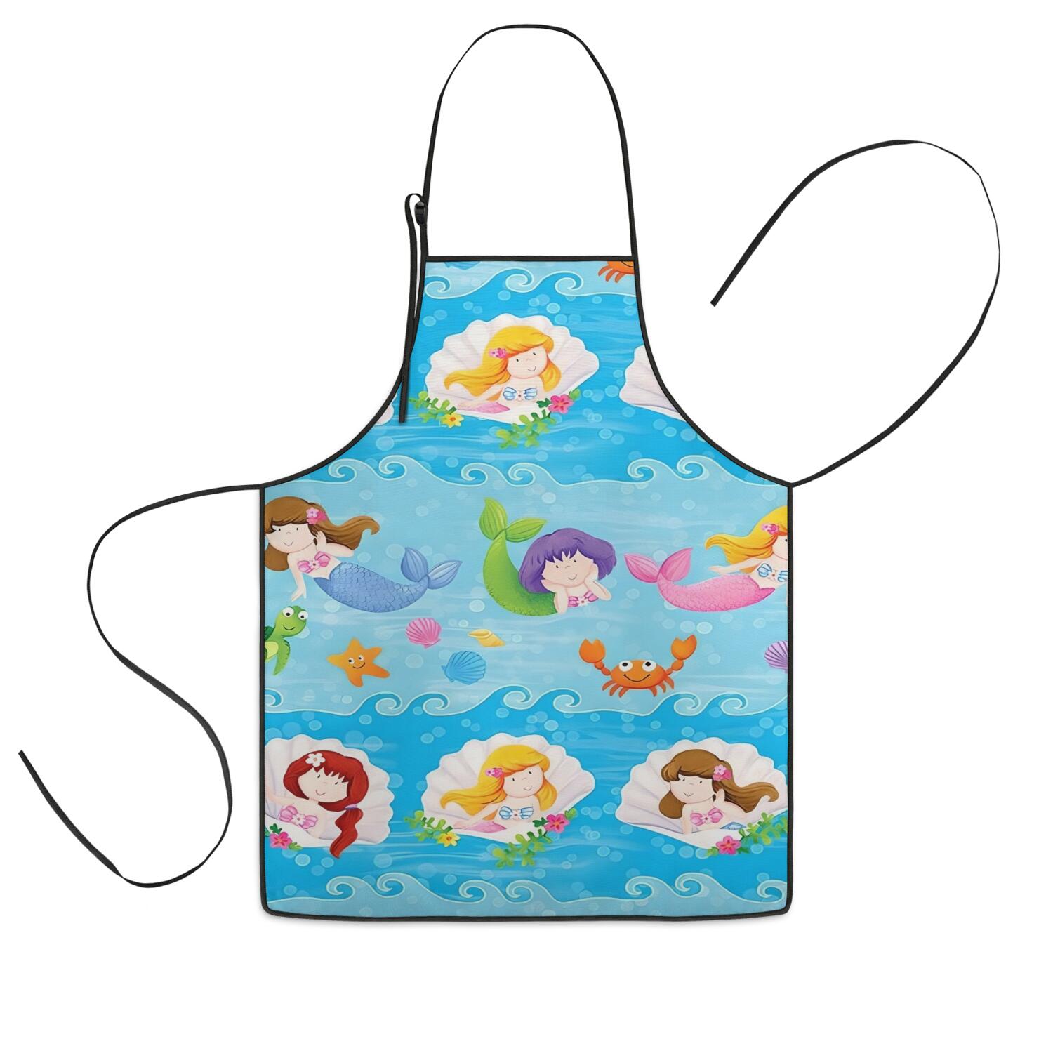 Mermaid Princess Sea Pattern Kids Aprons for Girls and Boys,Adjustable ...