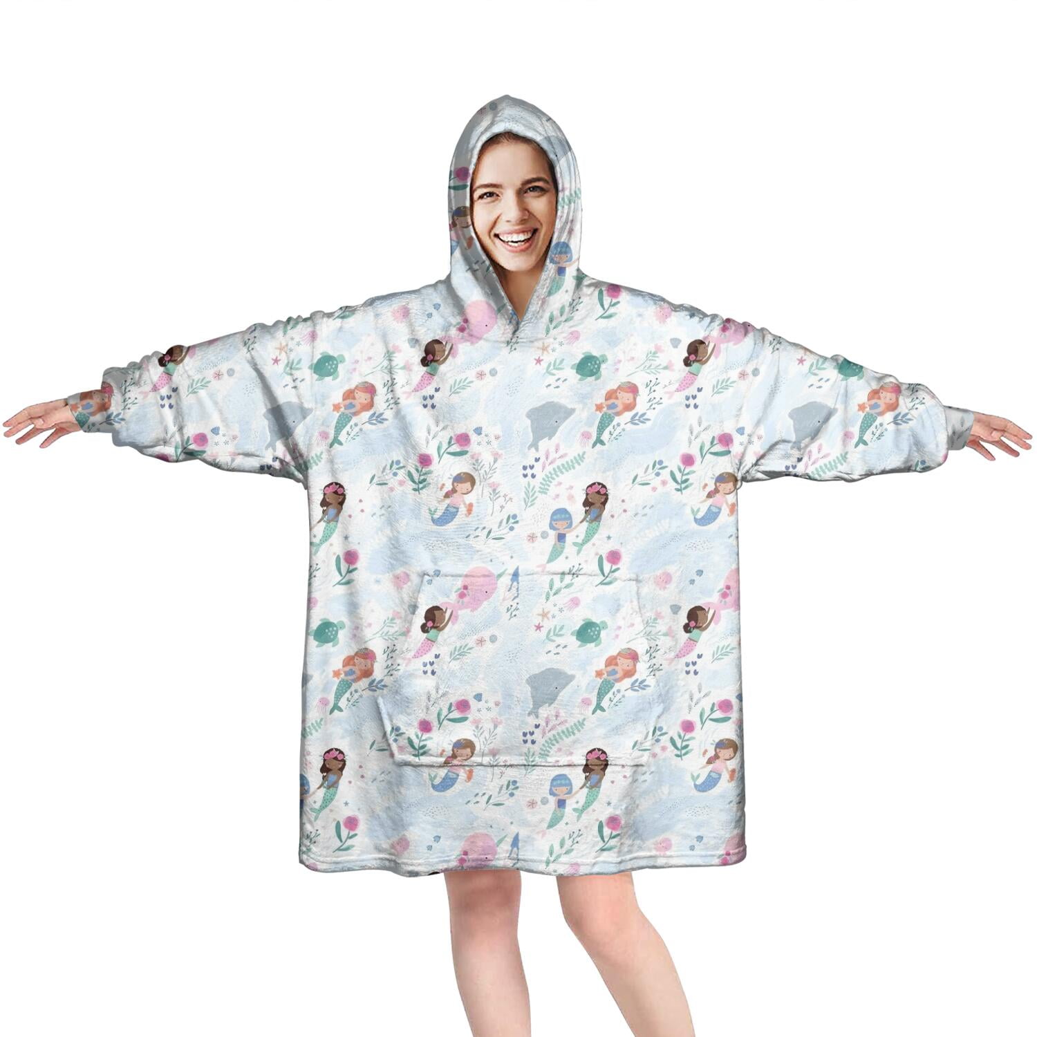 Mermaid Princess Sea Pattern Wearable Oversized Blanket,Wearable ...