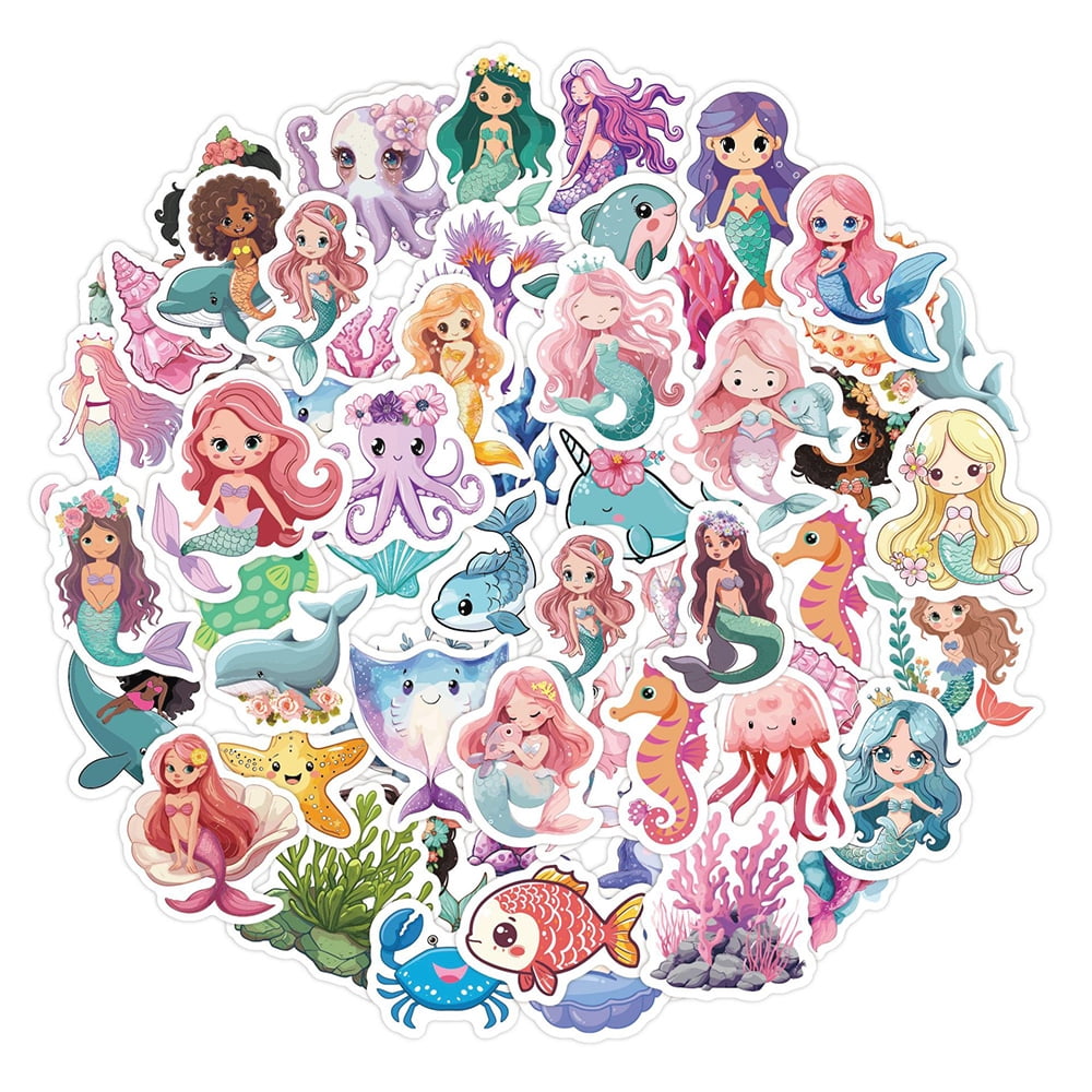 Mermaid Princess Stickers 50 sheets of children's ocean waterproof ...