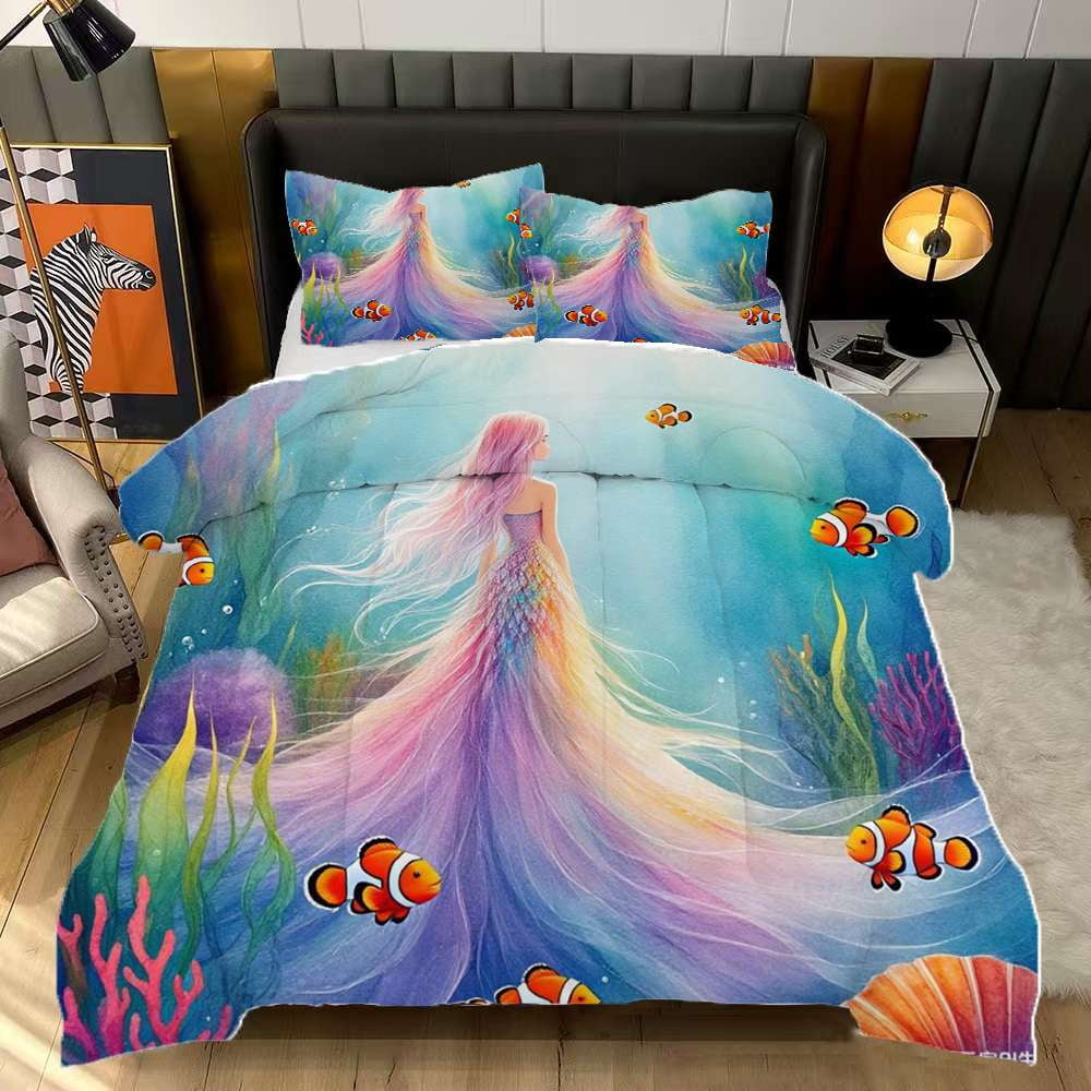 Mermaid Princess Under The Sea Comforter Set Queen Size Bedding Set For ...