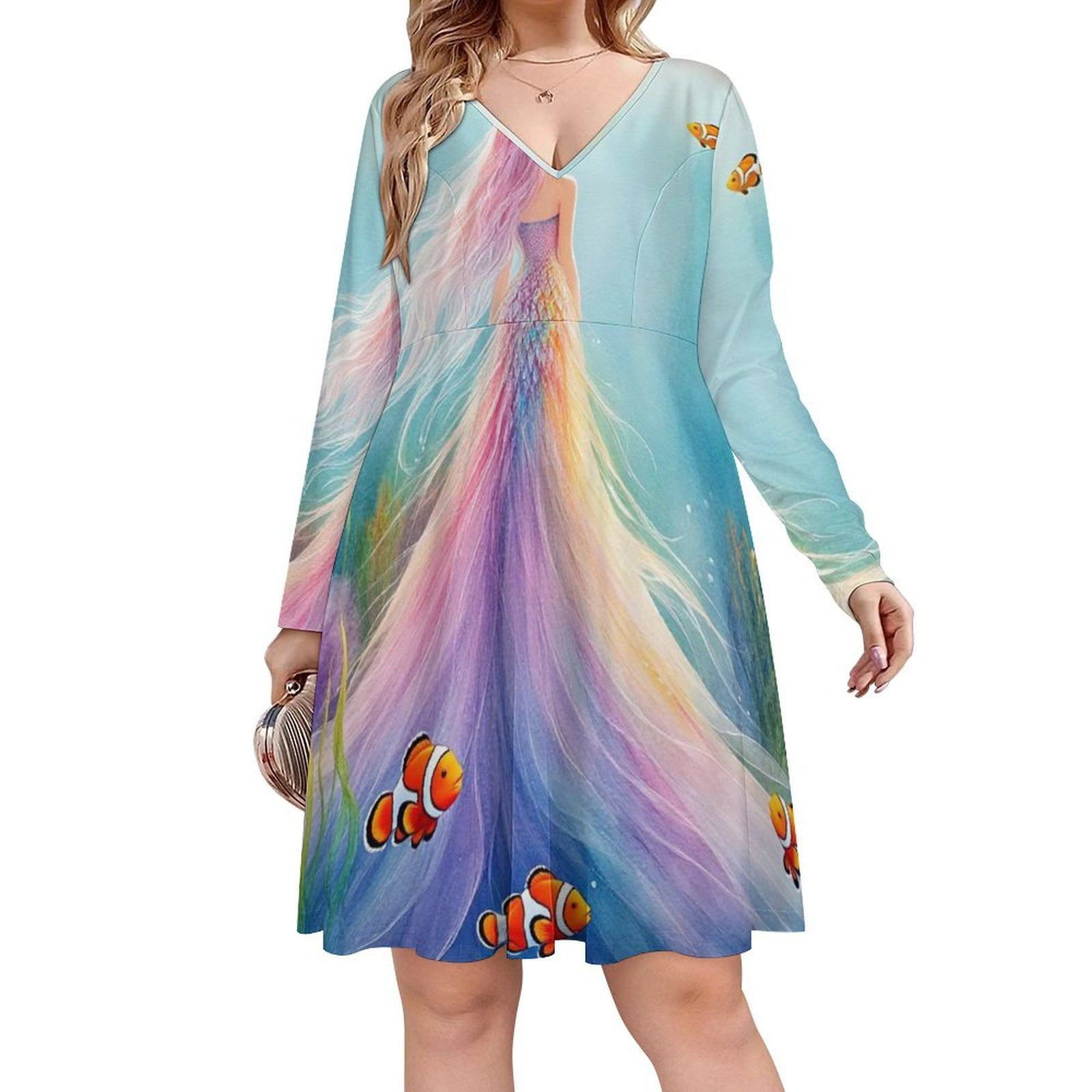 Mermaid Princess Under The Sea Long Sleeve Dresses For Women Vintage ...
