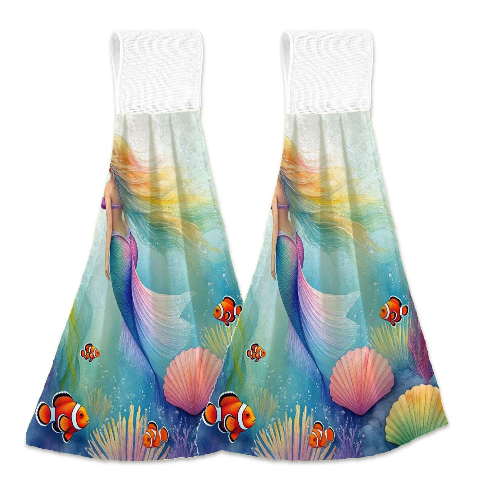 Mermaid Princess Under the Sea Hanging Kitchen Hand Towels Sets with ...