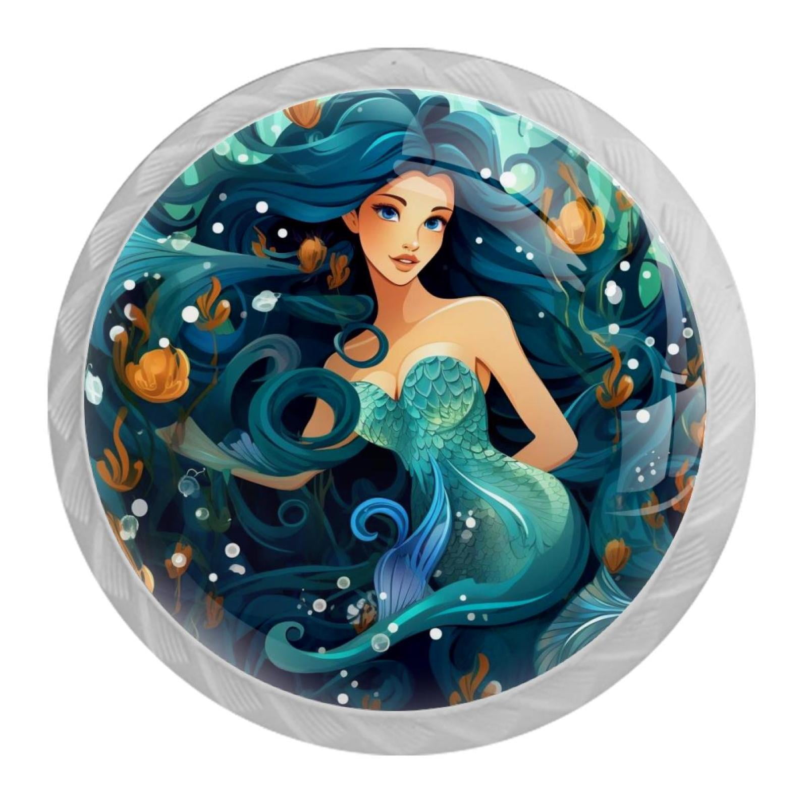 Mermaid Print Drawer Knobs, 4 Piece Set Decorative Kitchen Knobs ...