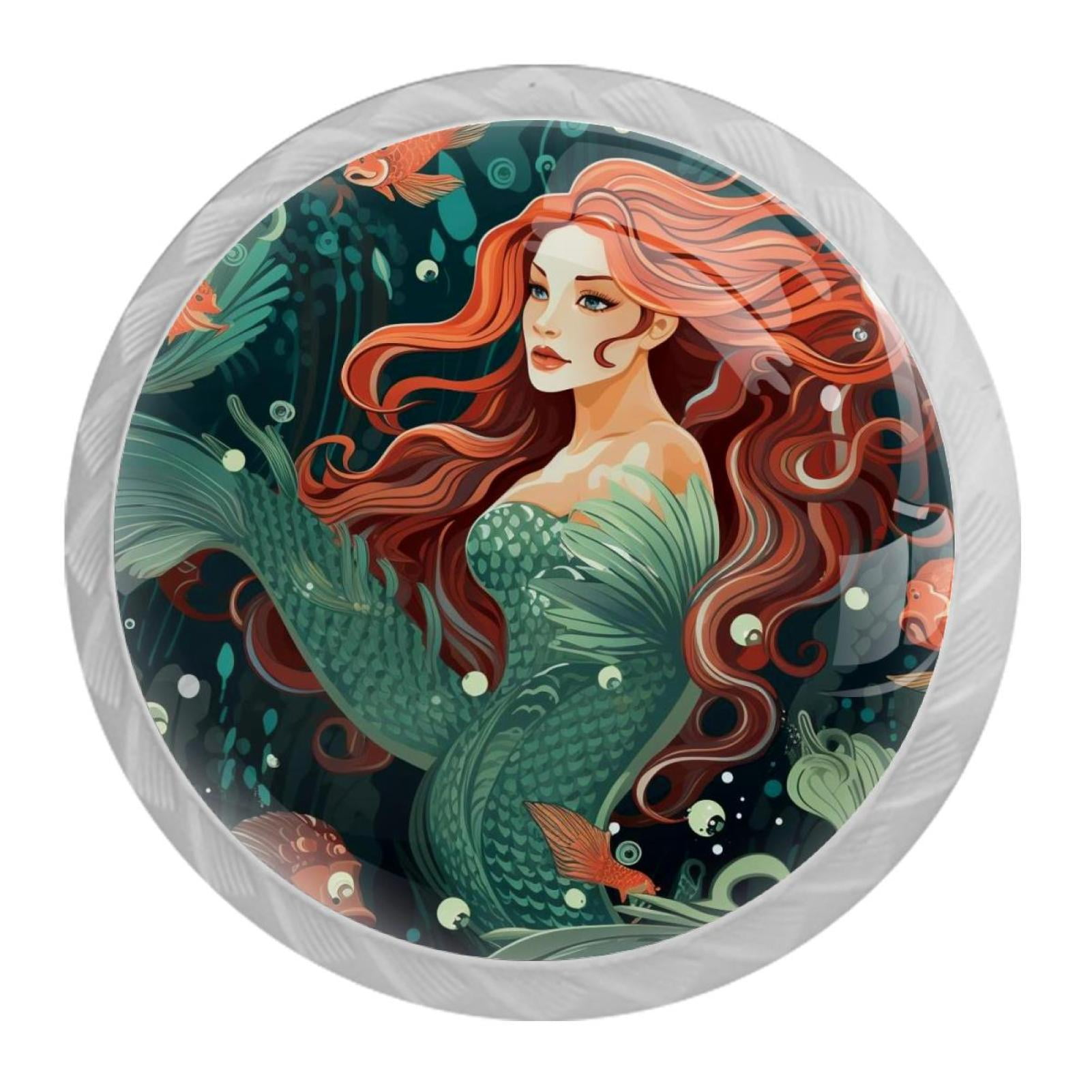 Mermaid Print Drawer Knobs, 4 Piece Set Decorative Kitchen Knobs ...