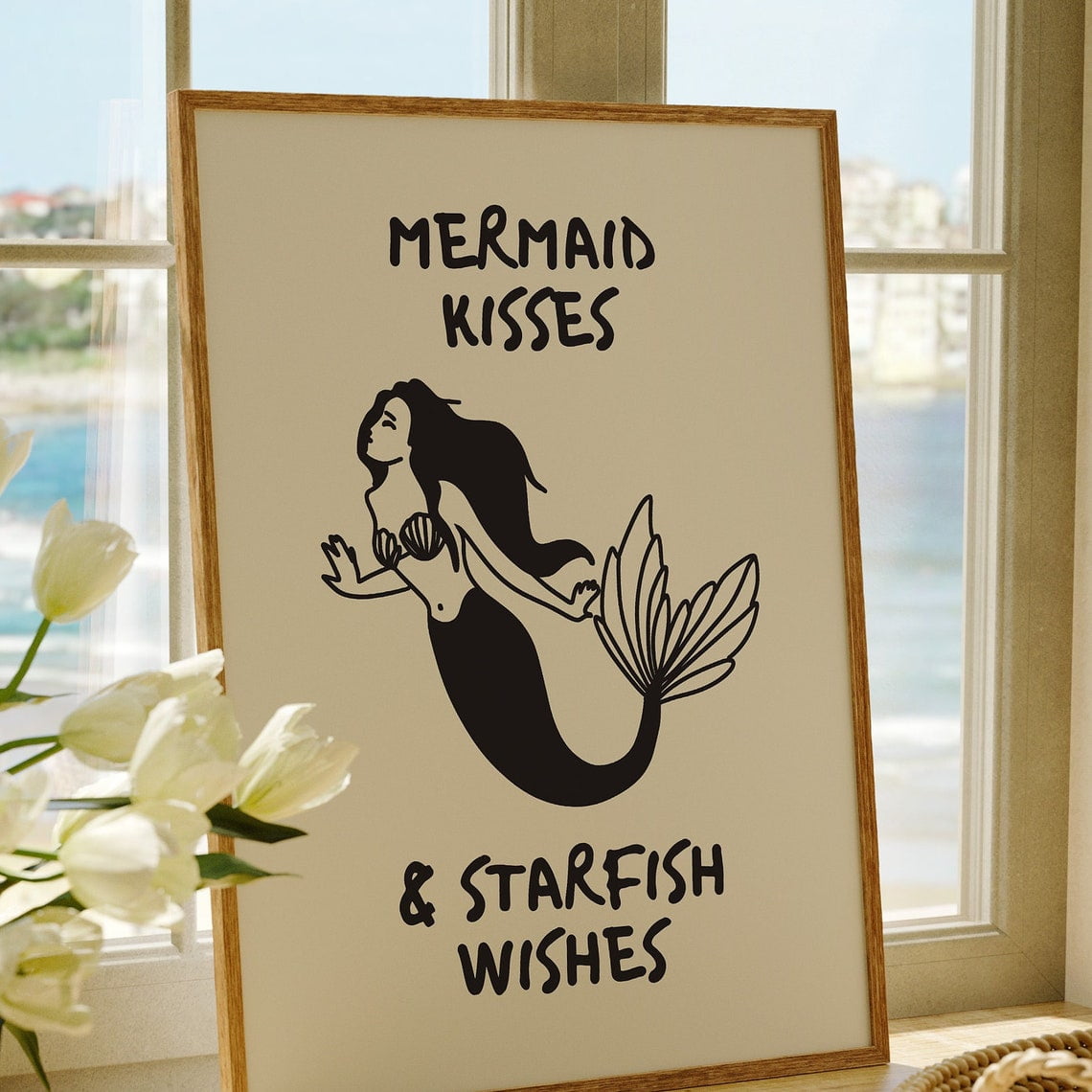Mermaid Print Neutral Coastal Wall Art Starfish Poster Girly Beach ...