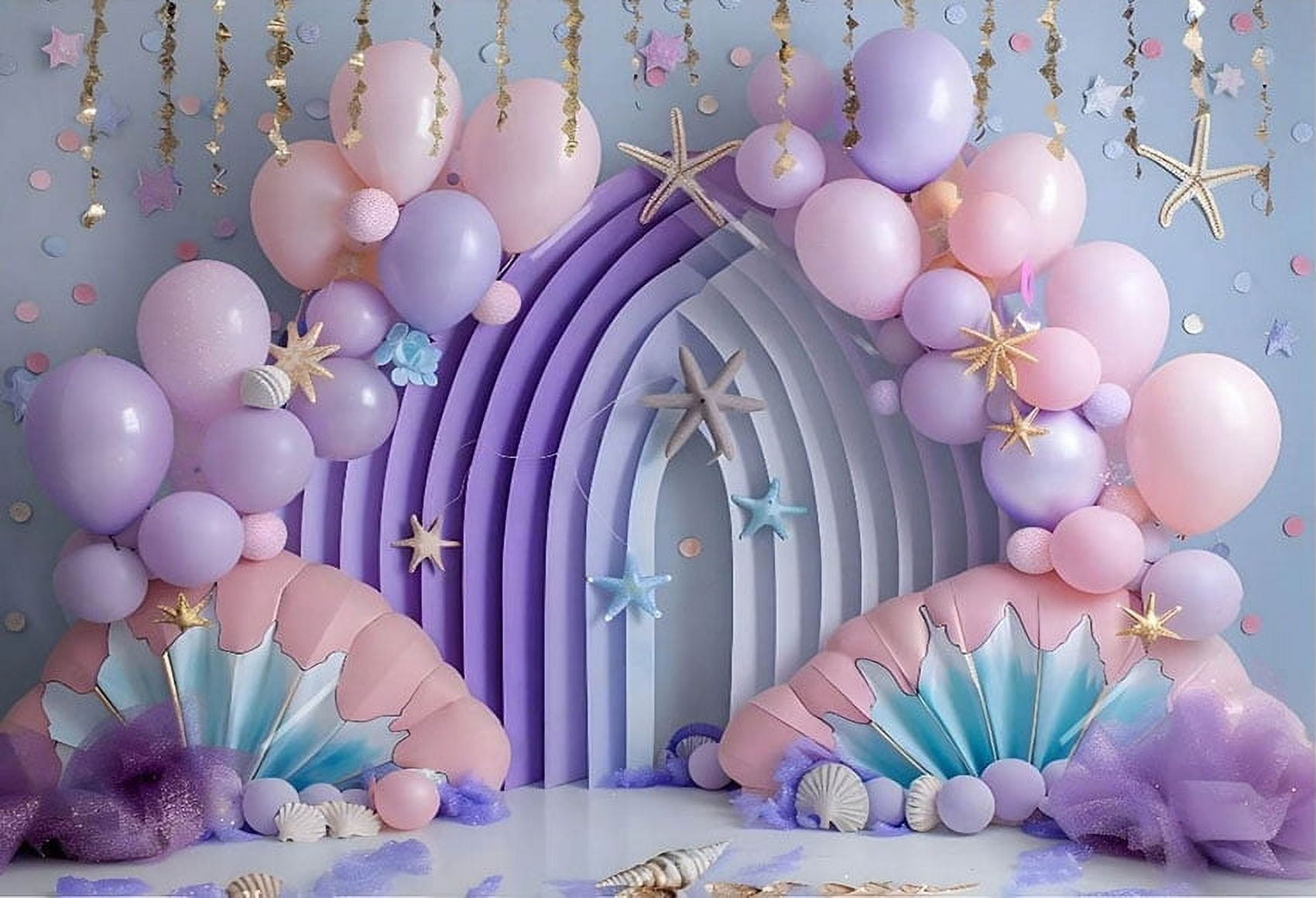 Mermaid Purple Balloons Princess Girls Birthday Cake Smash Portrait r ...
