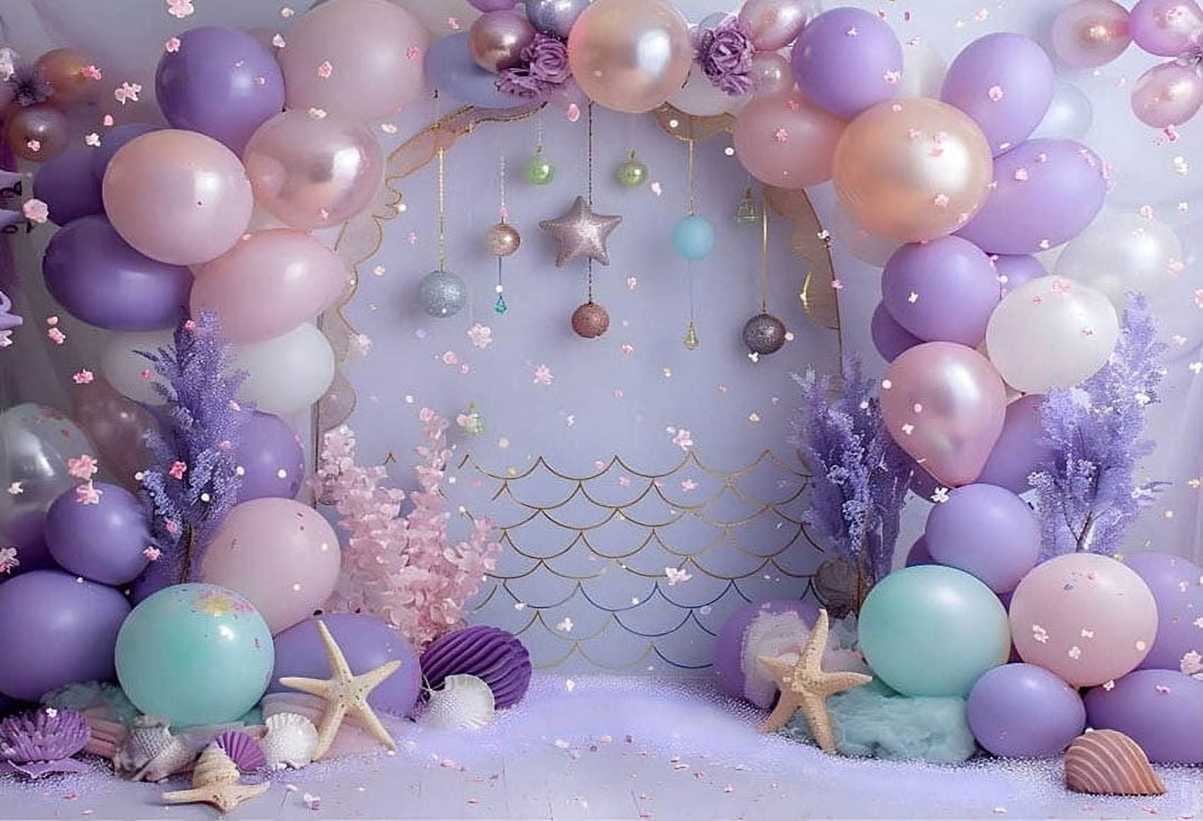 Mermaid Purple Balloons Princess Girls Birthday Cake Smash Portrait r ...