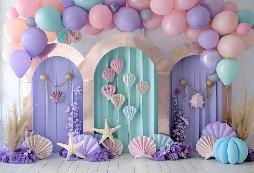 Mermaid Purple Balloons Princess Girls Birthday Cake Smash Portrait r ...