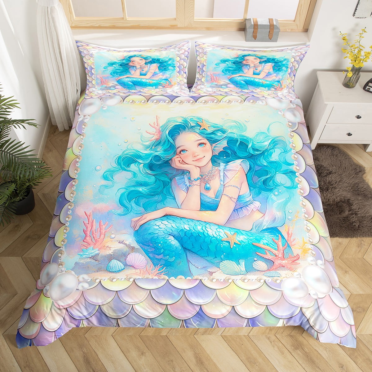Mermaid Queen Bedding Set Mermaid Duvet Cover Blue Mermaid Tail ...