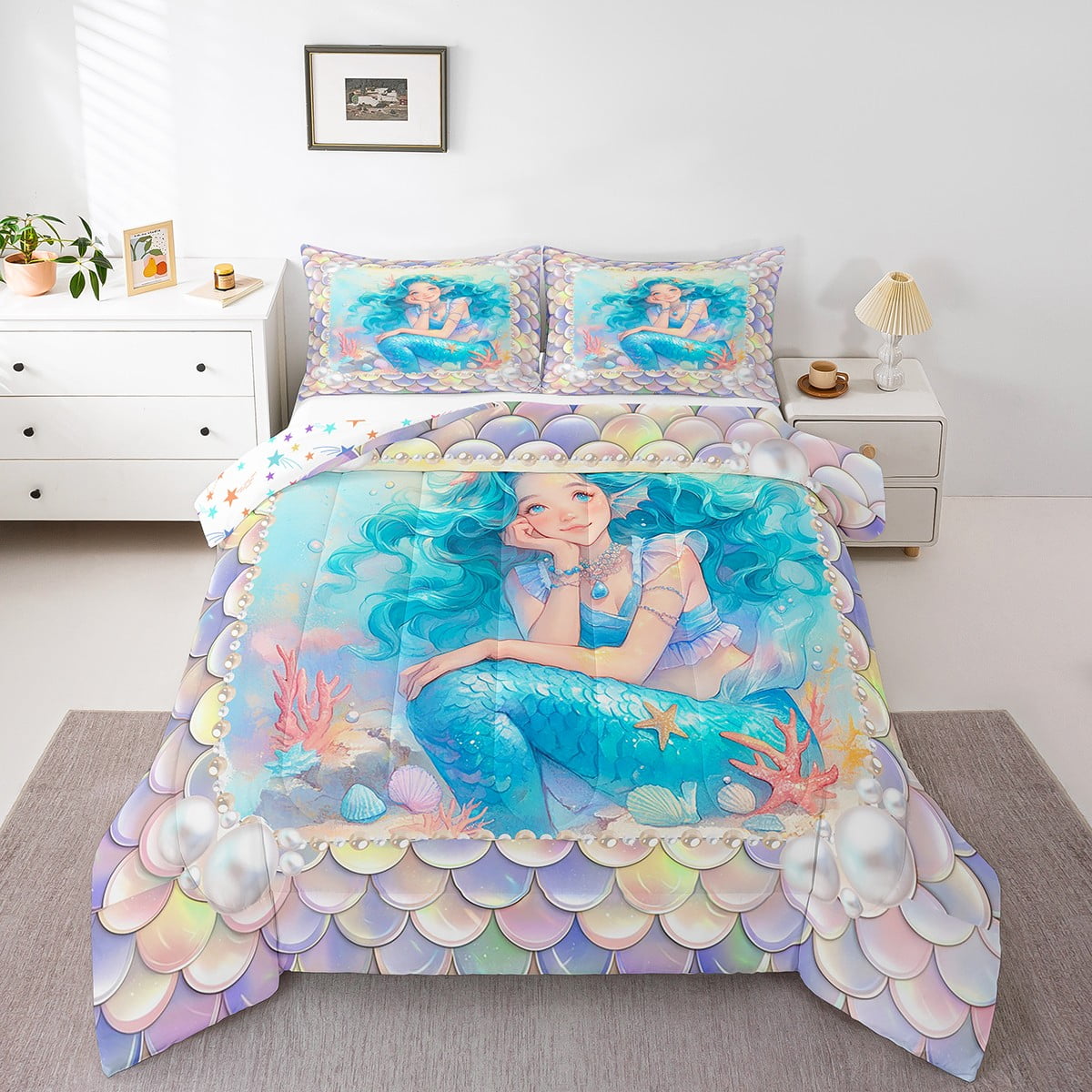 Mermaid Queen Comforter Set for Girls Mermaid Bedding Blue Mermaid Tail ...