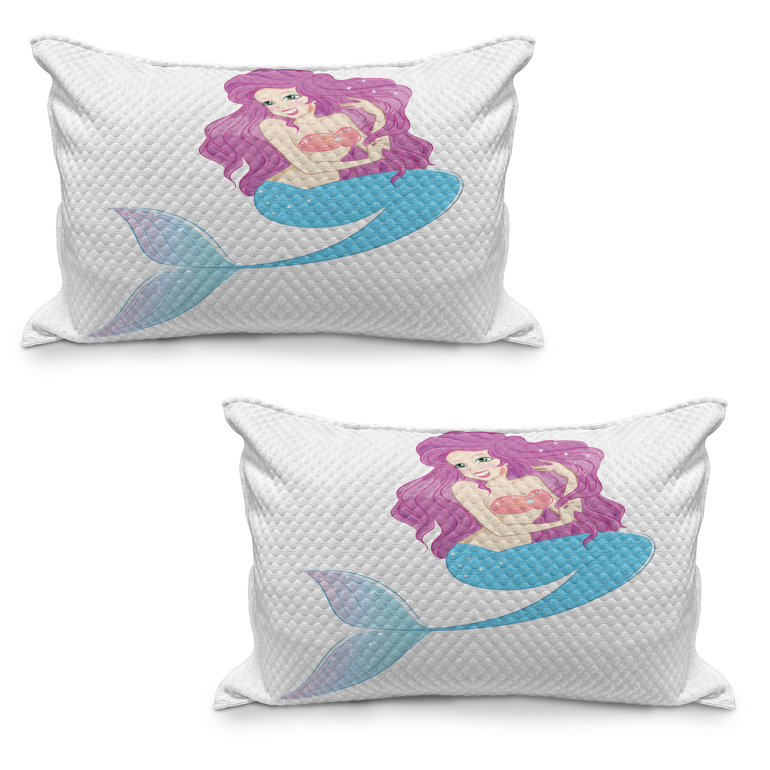 Mermaid Quilted Pillowcover Set of 2, Mermaid Playing with Her Hair ...