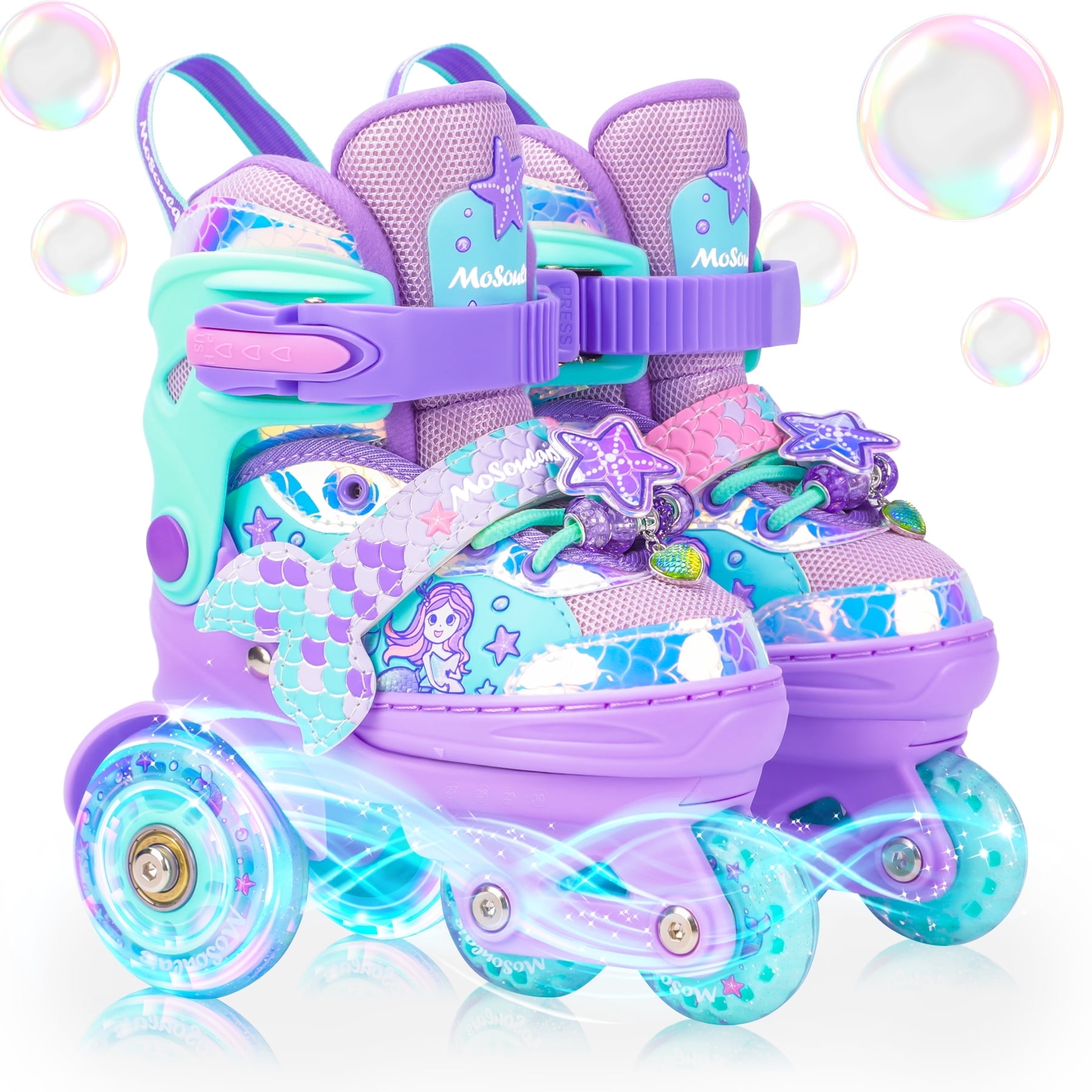 Mermaid Roller Skates for Girl Kids Toddler Light up &Adjustable Sizes ...