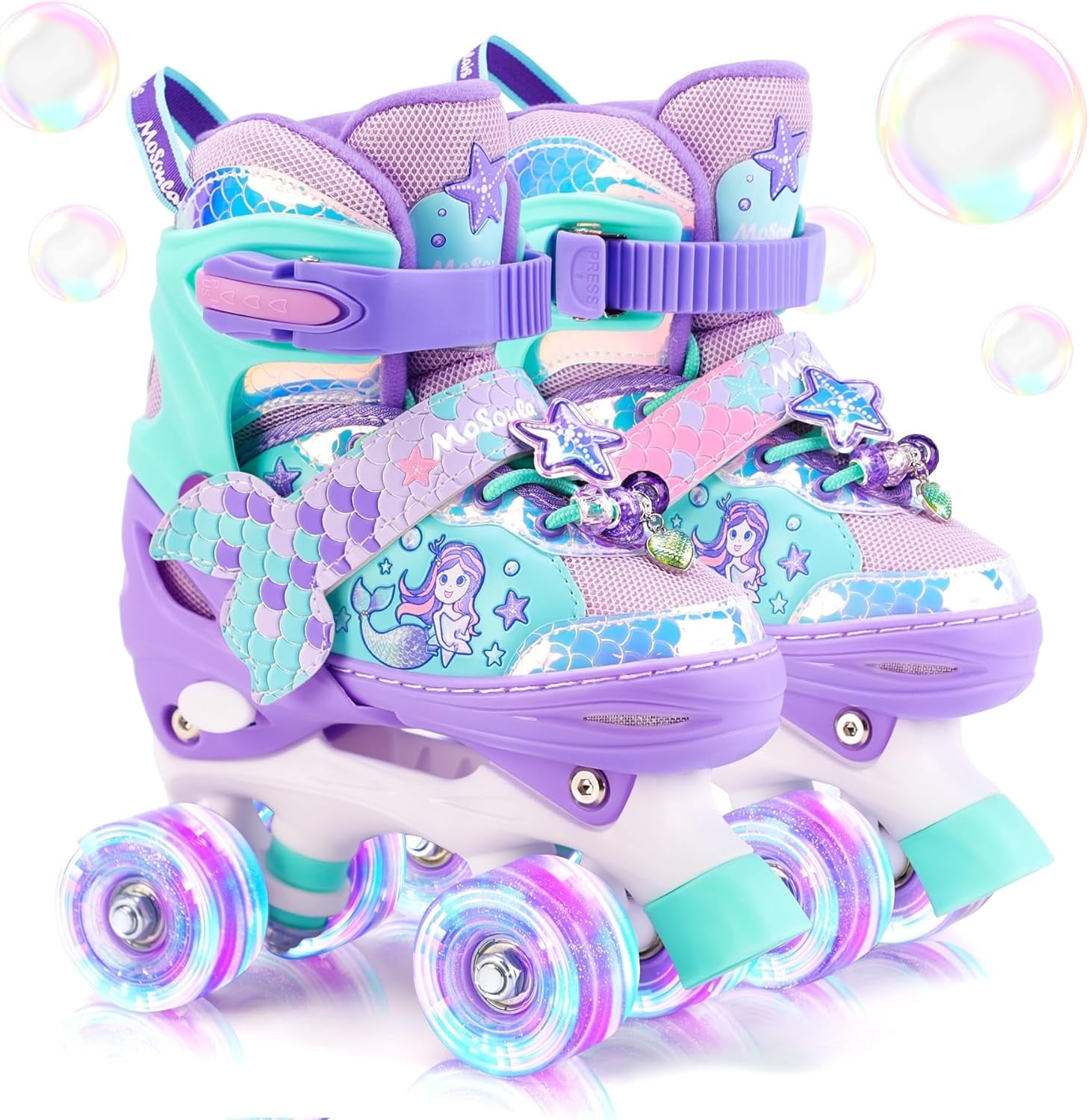 Mermaid Roller Skates for Girl Kids Toddler Light up &Adjustable Sizes ...