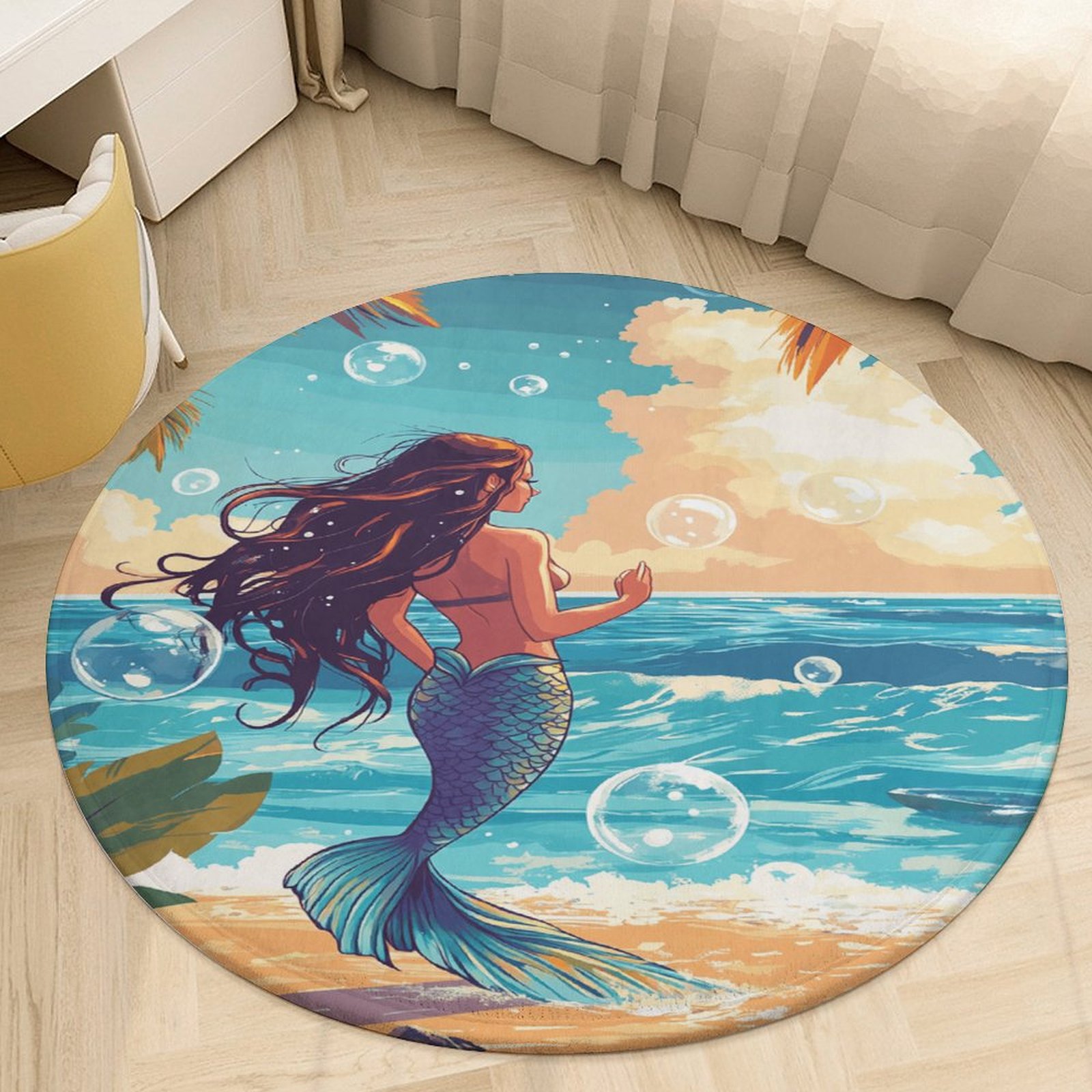 Mermaid Round Area Rugs for Bedroom Living Room, 6FT Soft Indoor Circle ...