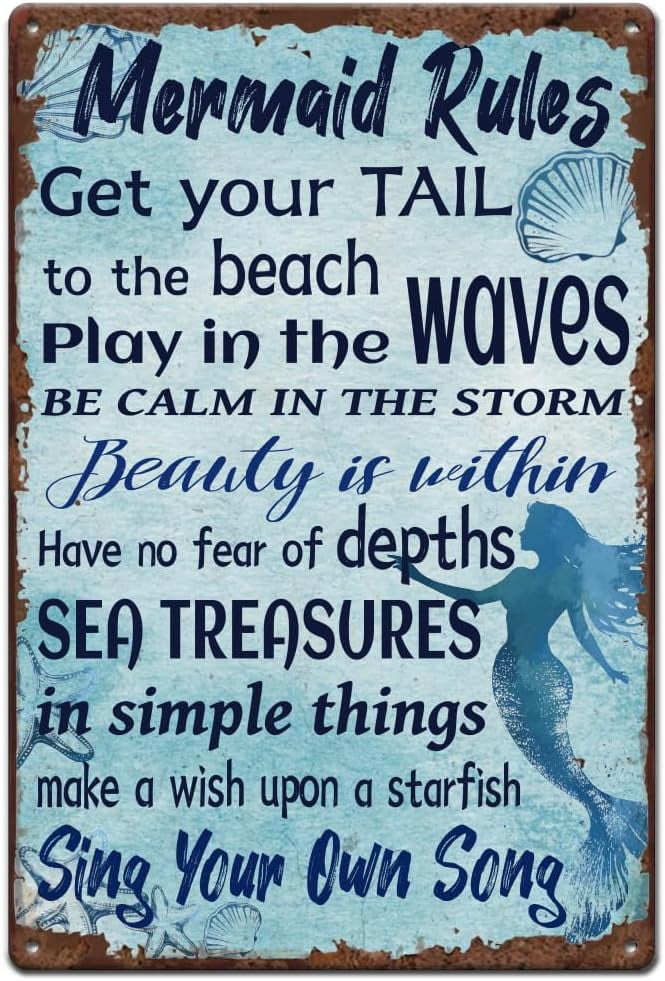 Mermaid Rules Metal Tin Signs Mermaid Quotes Retro Metal Poster Vintage ...