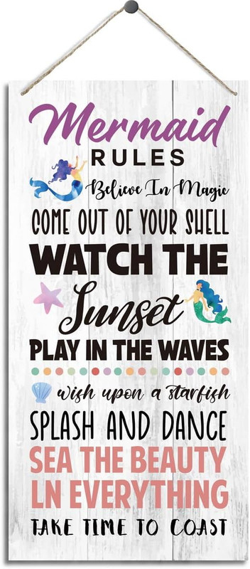 Mermaid Rules Sign, Inspirational Wood Sign, Decorative Wood Hanging ...