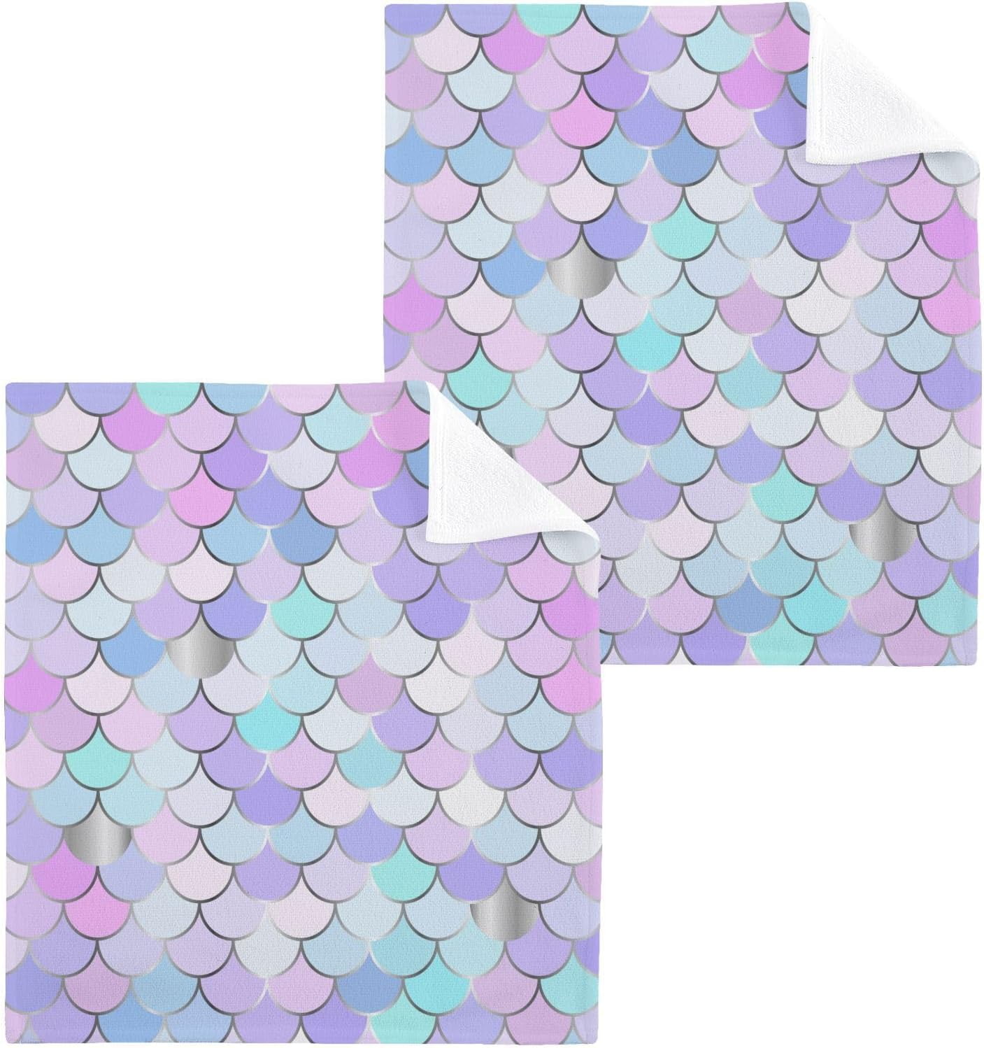 Mermaid Sacle Washcloth 12x12in Set, 6 Pack Absorbent Cotton Towel ...