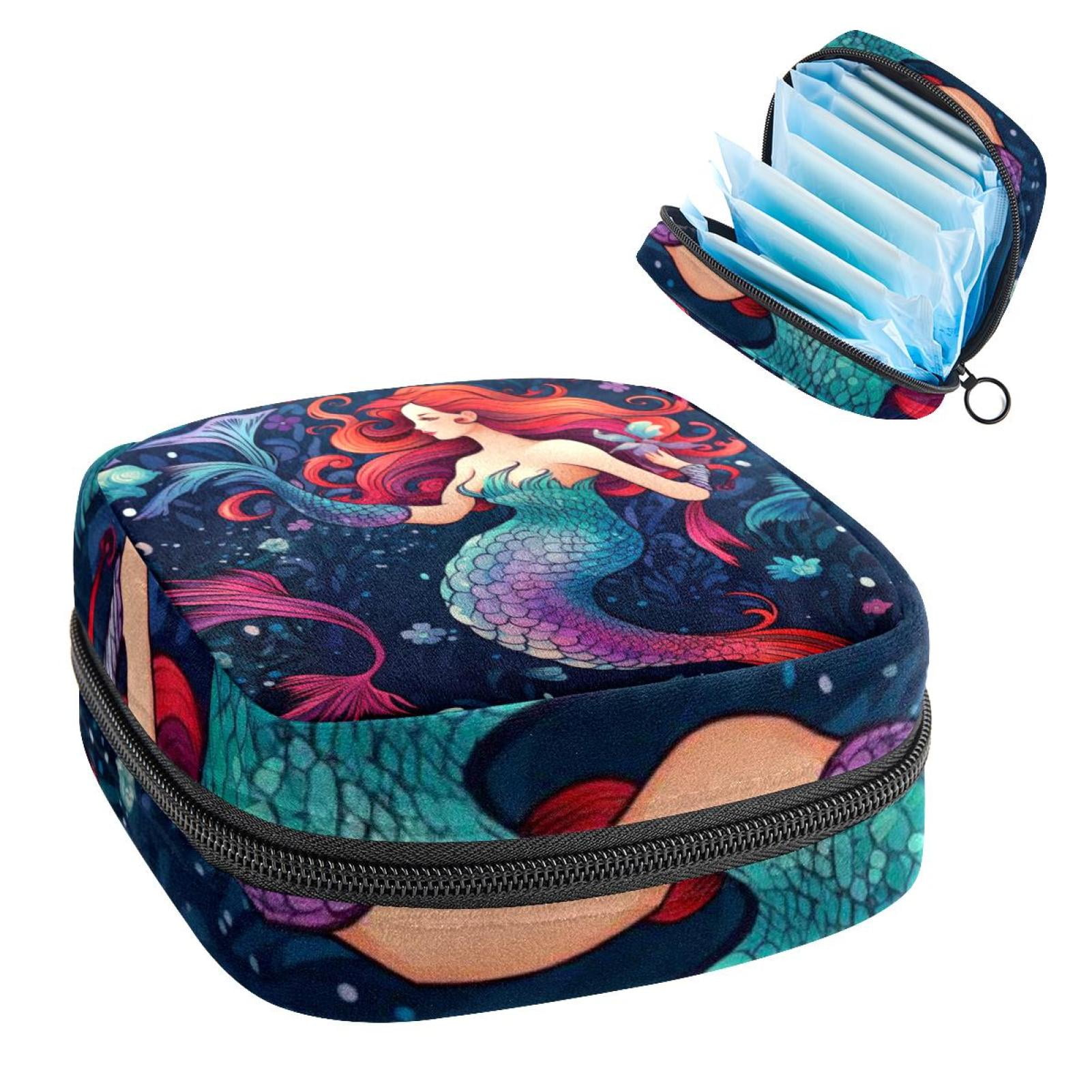 Mermaid Sanitary Napkin Bag Pouch with Zipper, Period Purse Large Pouch ...