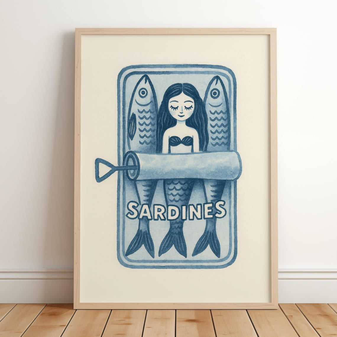 Mermaid Sardine Print, Kitchen Wall Art, Sardines Tin Print, Blue ...