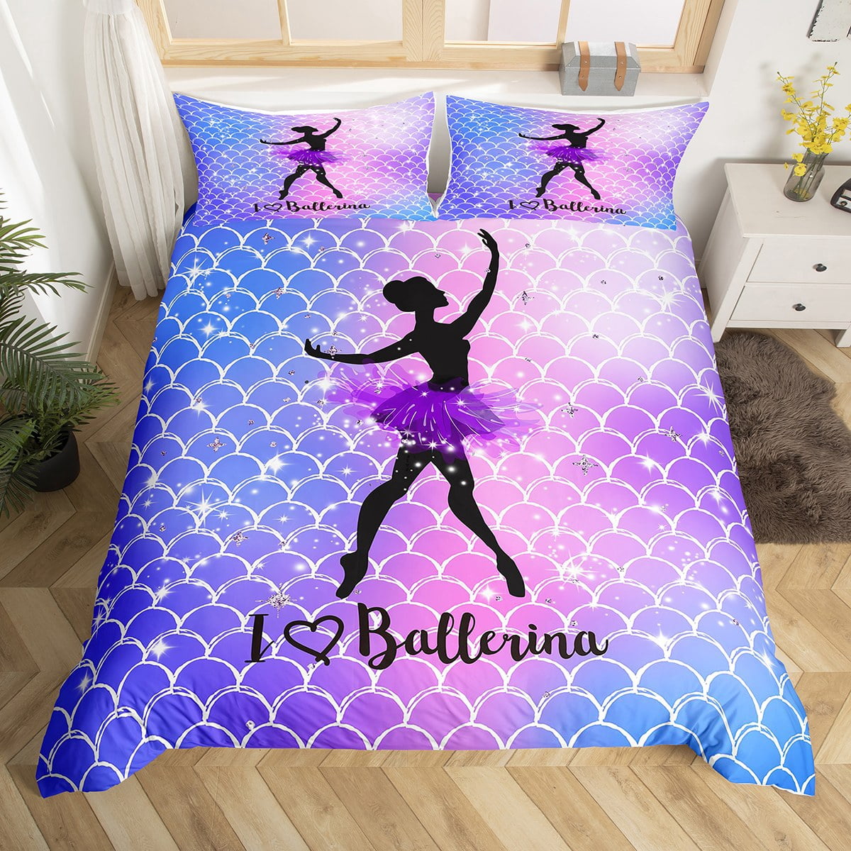 Mermaid Scale Comforter Cover , Ballet Decor Bedding Set King Size ...