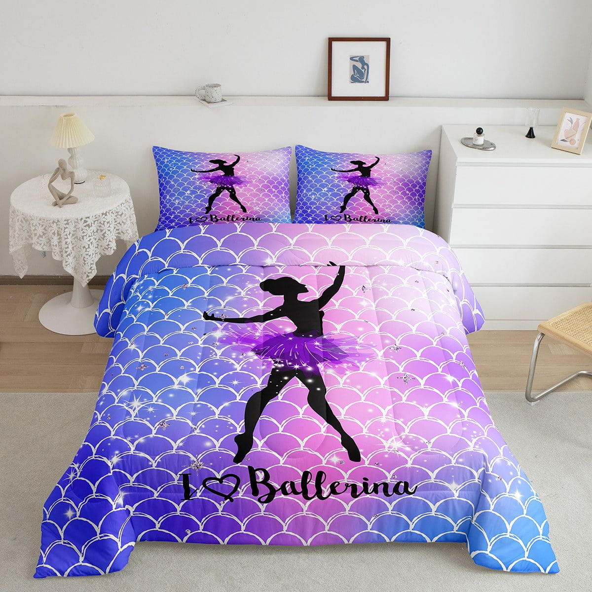 Mermaid Scale Comforter Set , Ballet Decor Bedding Set King Size ...