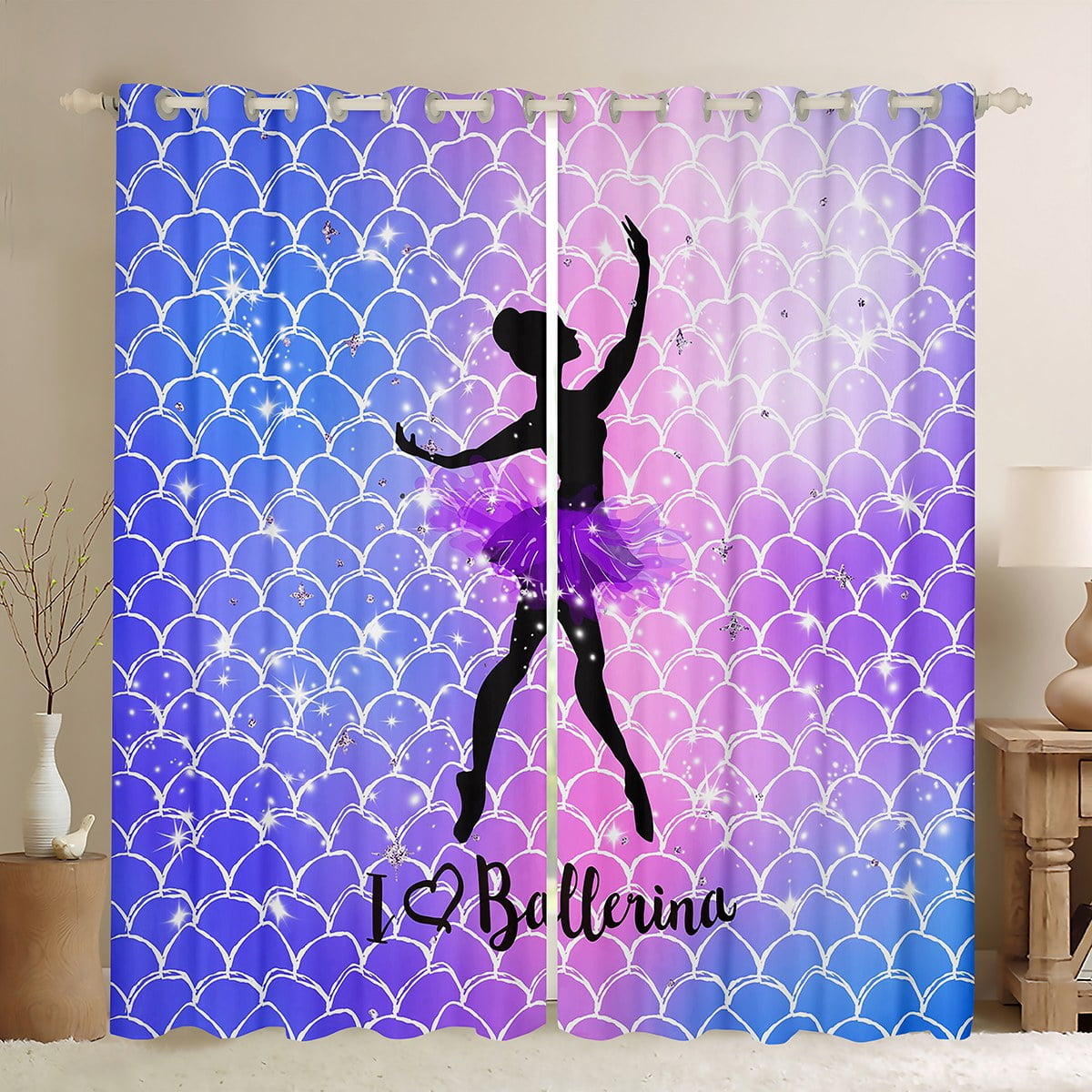 Mermaid Scale Curtains & Drapes, Ballet Decor Curtains 42"Wx90"L ...