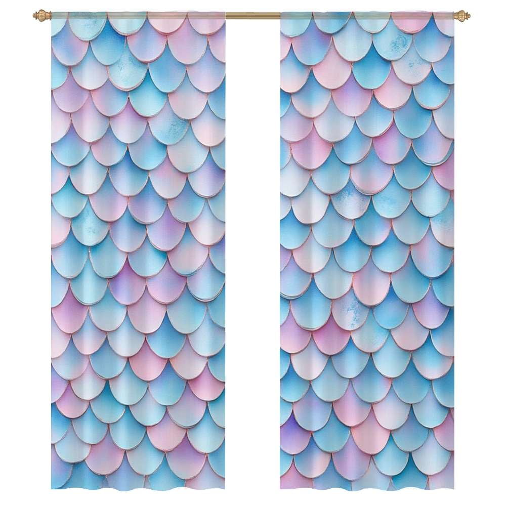 Mermaid Scale Pattern Background Sheer Voile Curtain Window Tulle ...