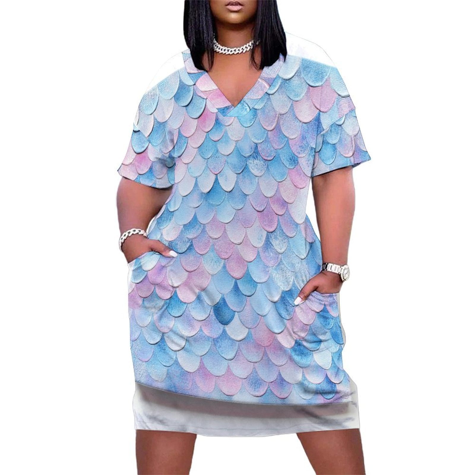 Mermaid Scale Pattern Canvas Loose Pocket Dress Dresses Summer Summer ...