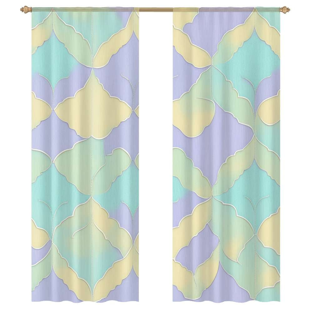 Mermaid Scale Print Fabric Tulle Curtains For Living Room Chiffon Sheer ...